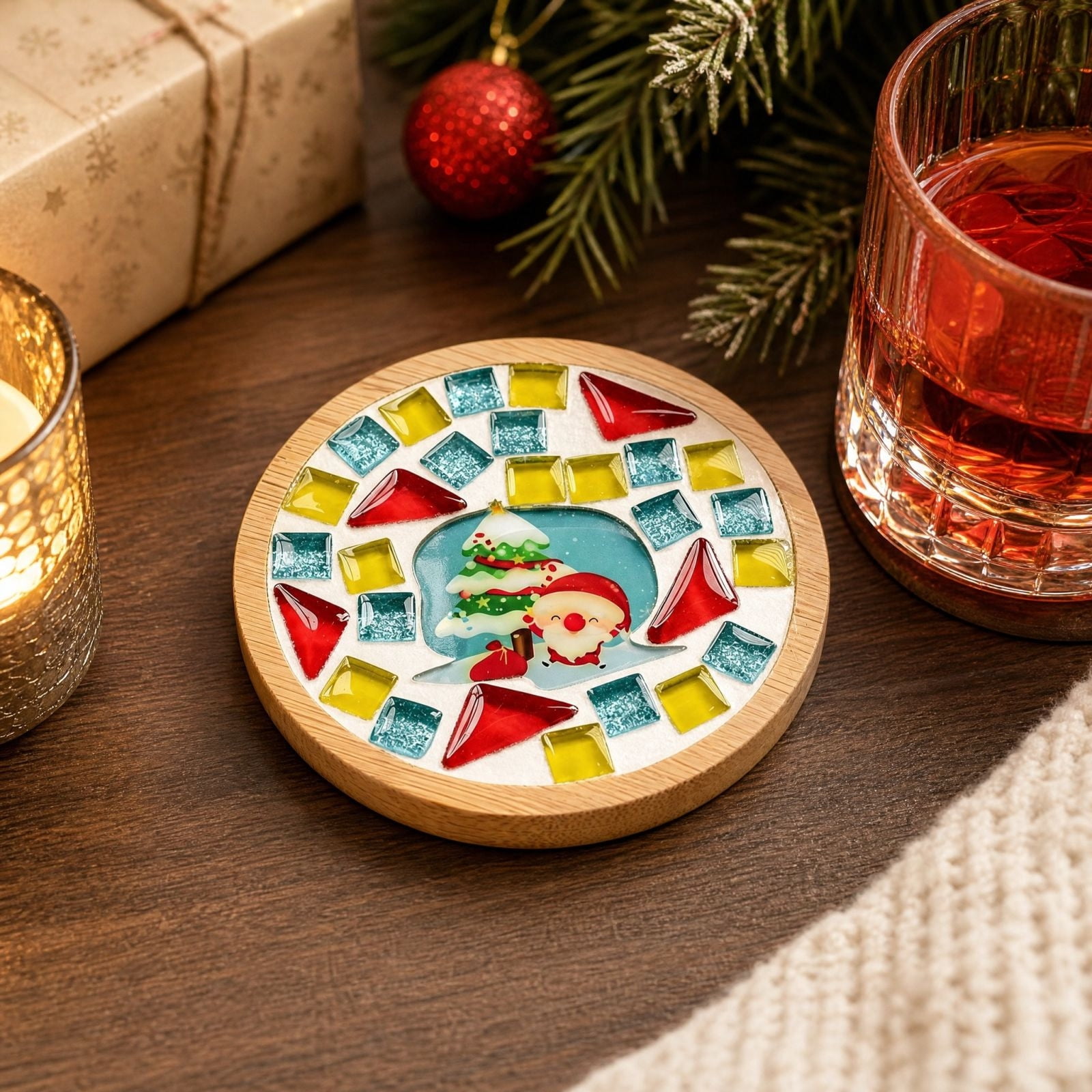 shcqptf DIY Christmas Mosaic Coaster Kit with Wooden Base for Handmade ...