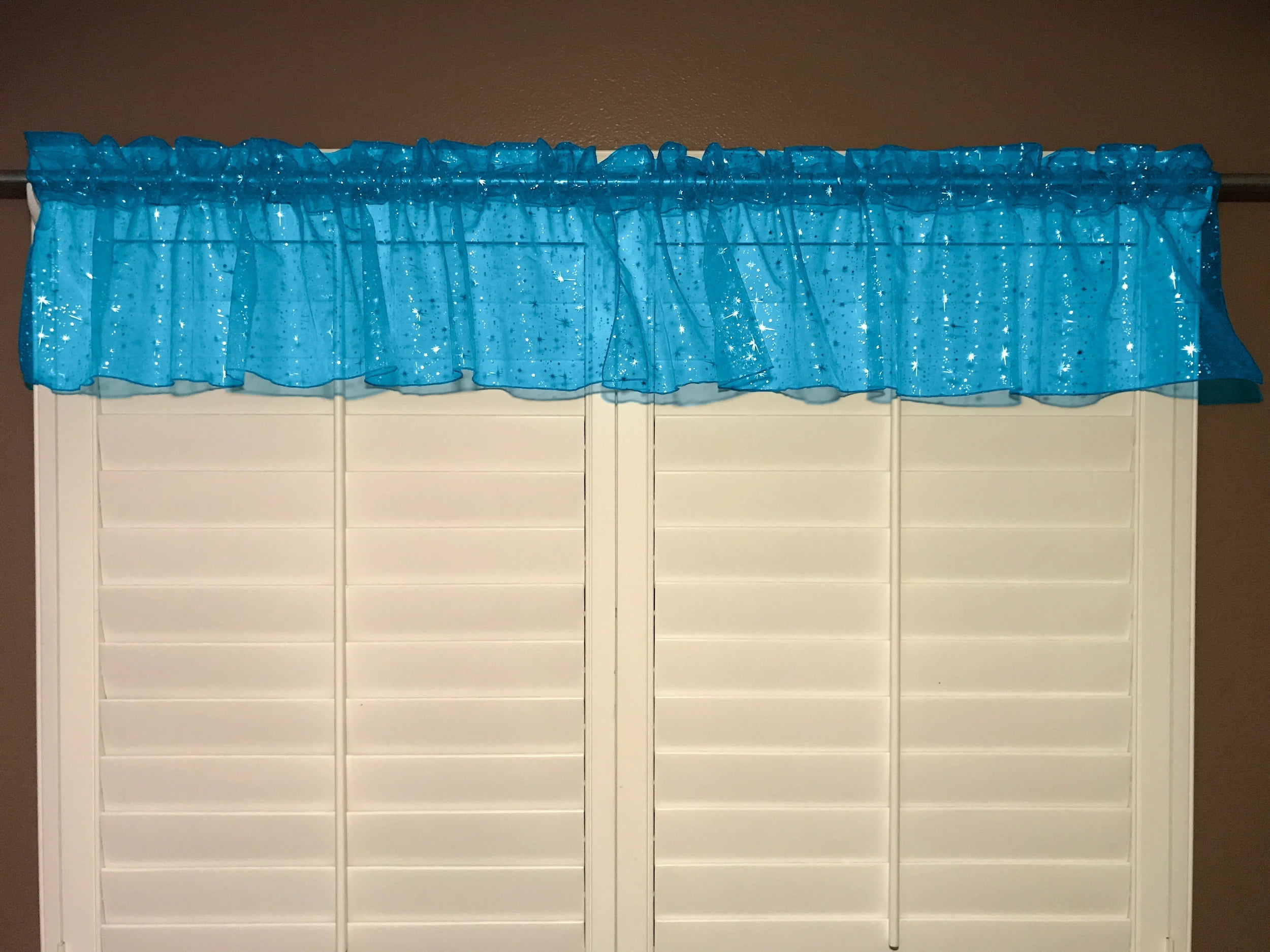 sheer organza window valance 58 wide turquoise with silver stars ...