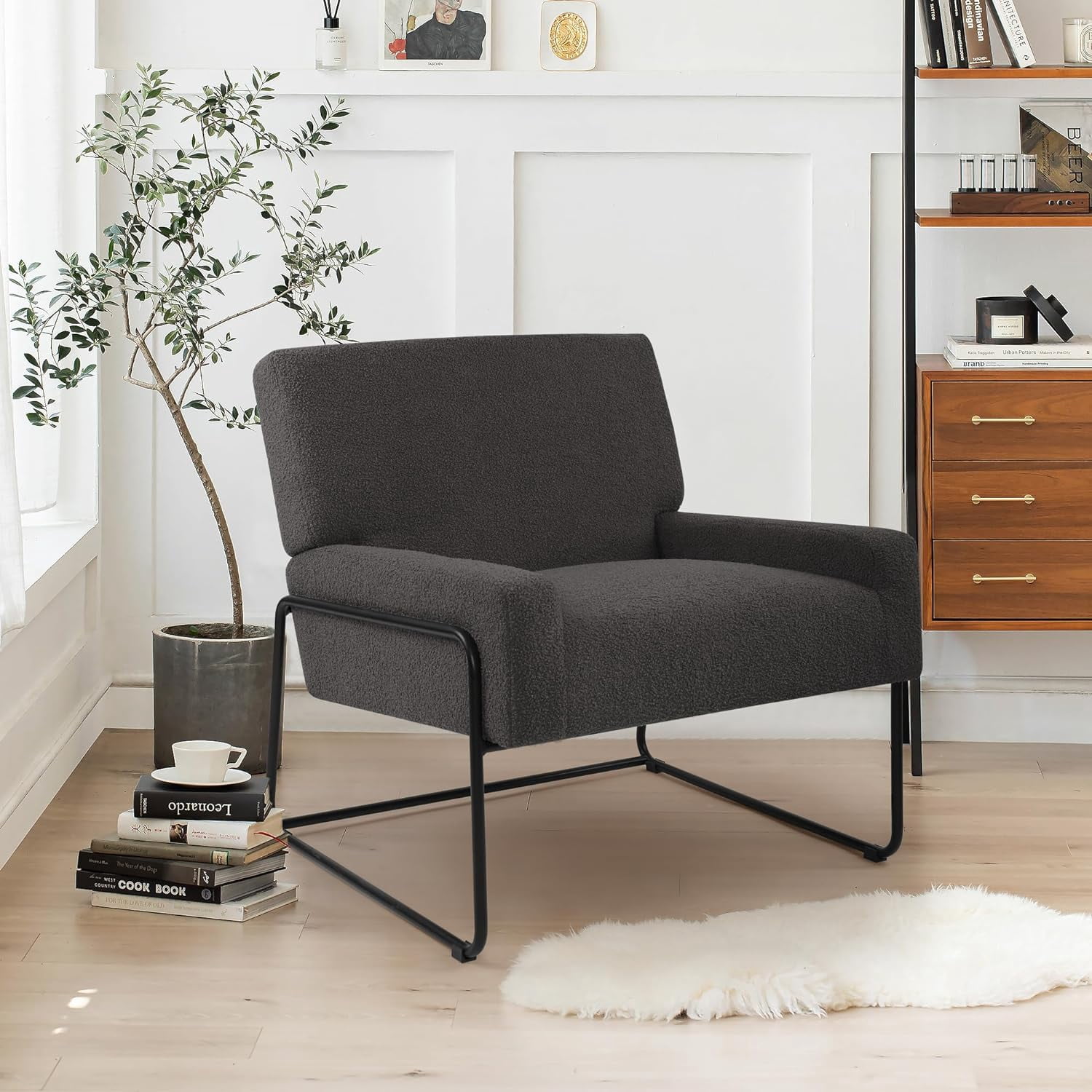 **sherpa accent chair, modern upholstered single sofa with metal legs ...