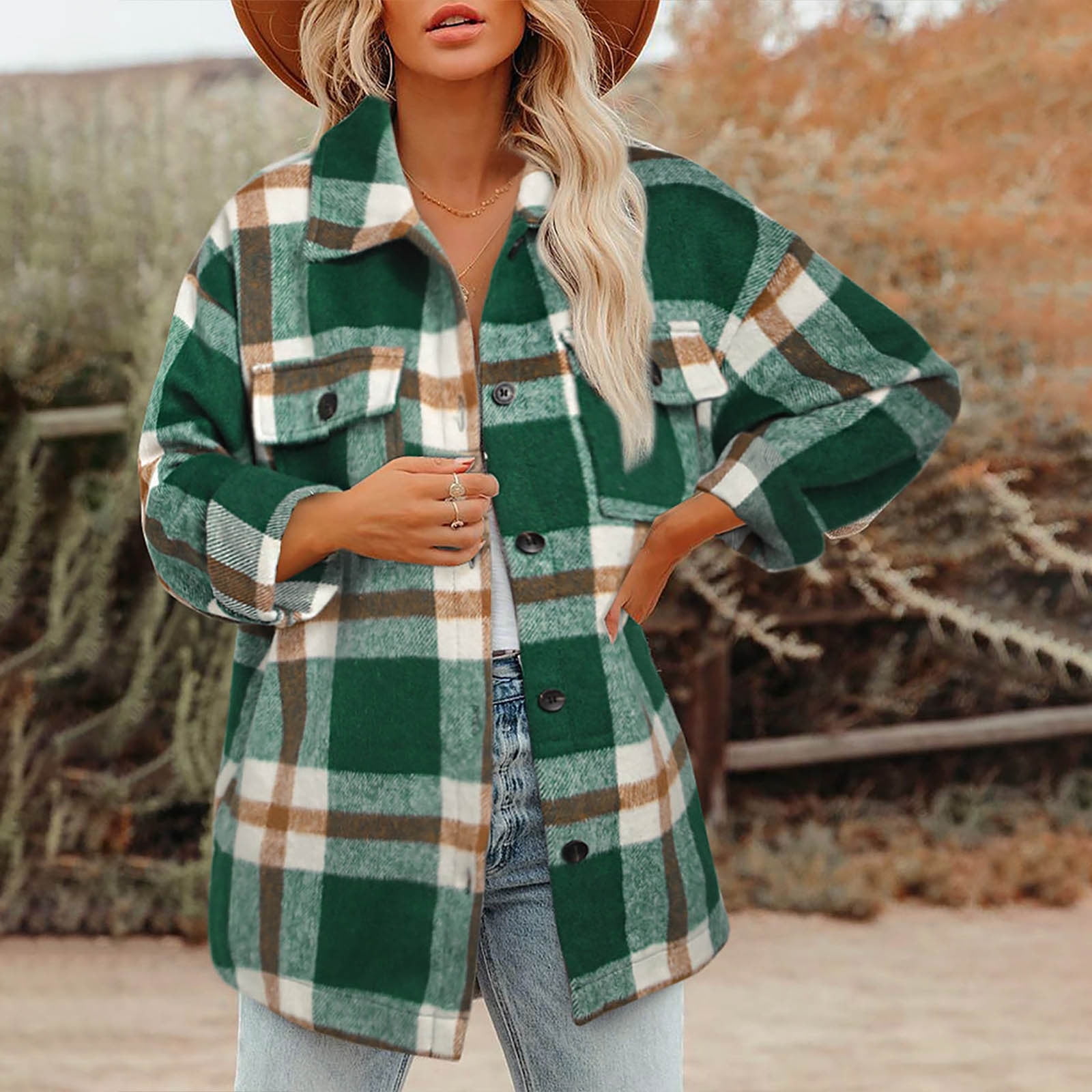 sherpa shacket Women's Plaid Shacket Jacket Long Flannel Button Down ...