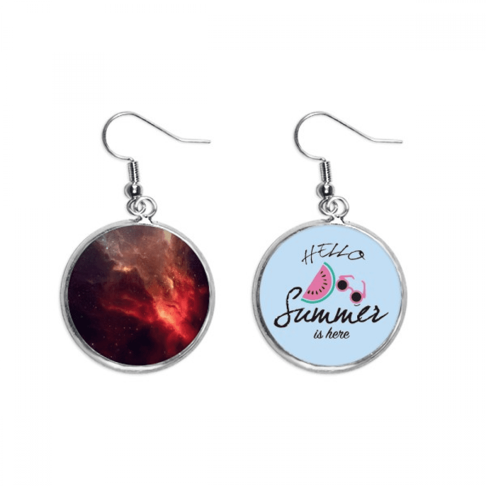 shining red nebula universe illustration pattern earring drop summer ...