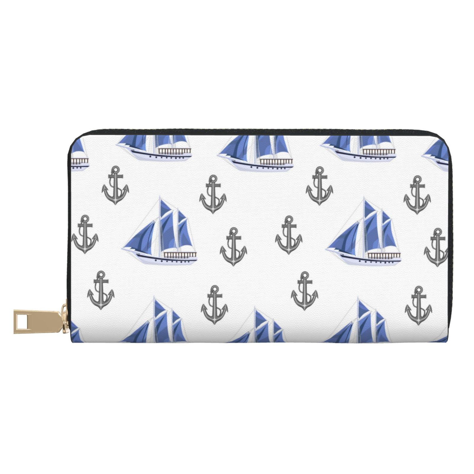 ship blue sails anchors white Wallet Women, Leather Bifold Multi Card ...