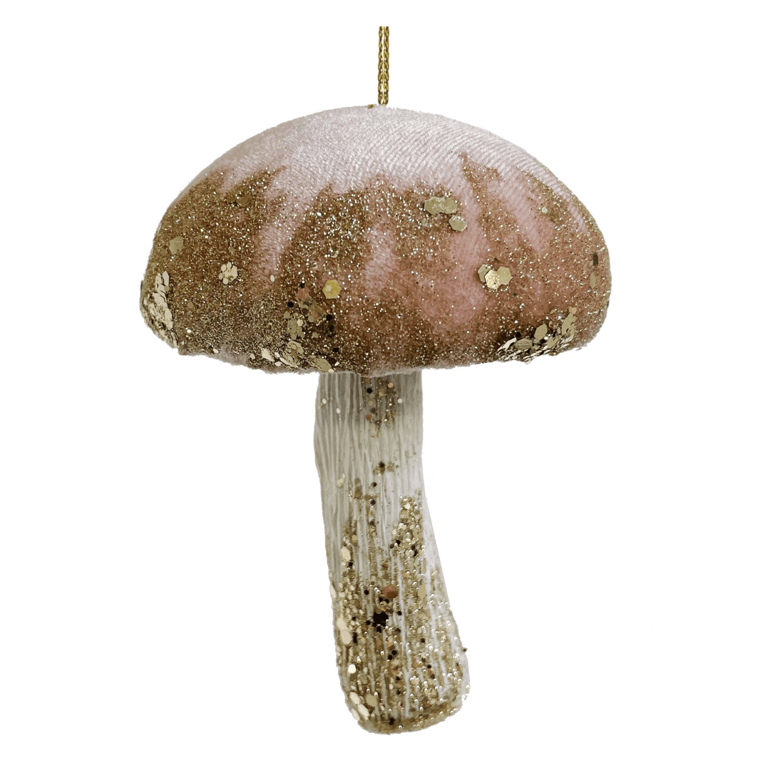 shishi Small Pink Velvet Mushroom with Gold Glitter Ornament - Walmart.com