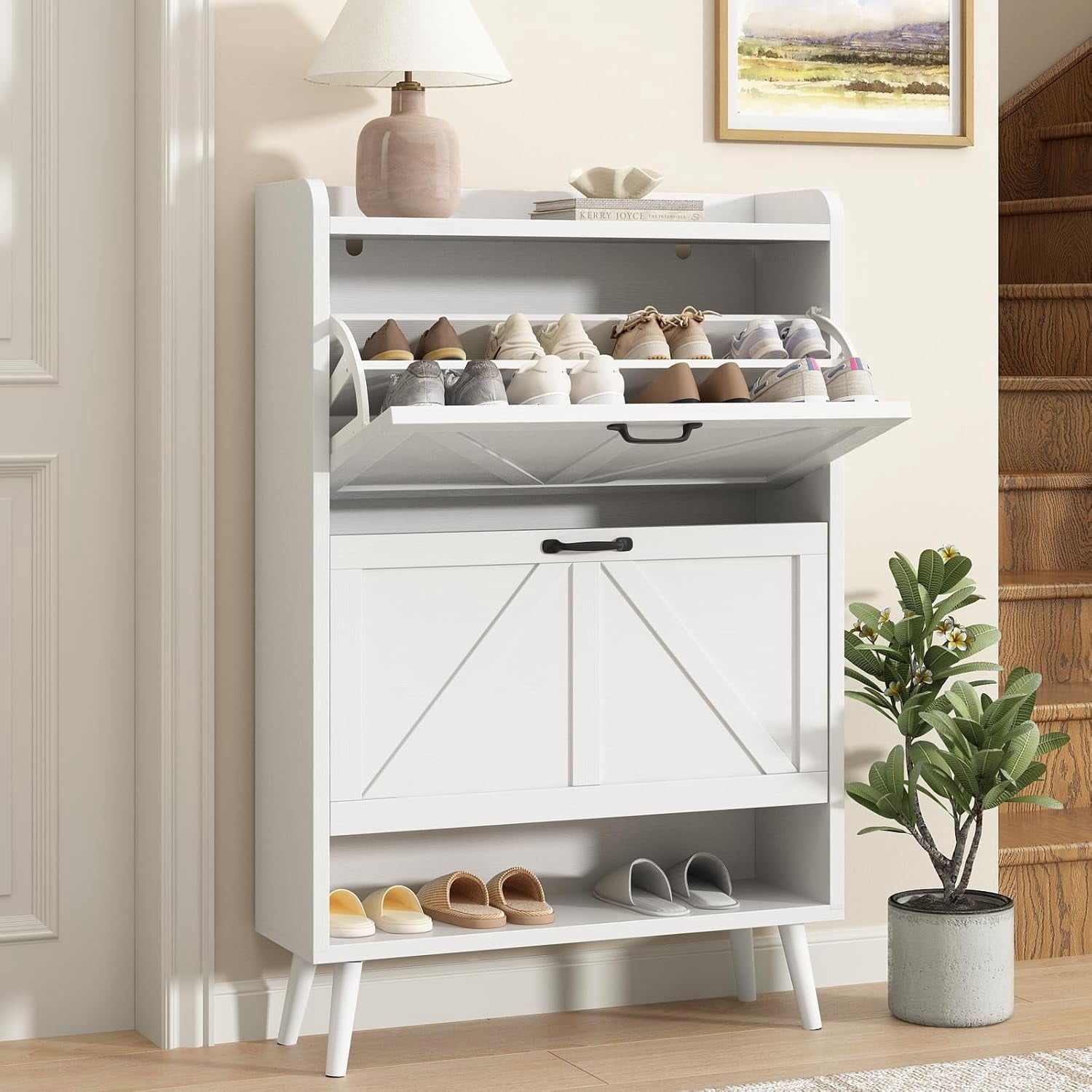 Shoe Storage Cabinet for Entryway, Hidden Shoe Cabinet with 2 Flip ...