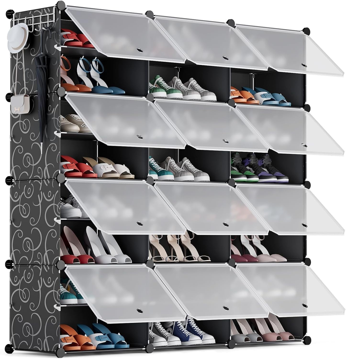 Shoe Storage Organizer Cabinet 48 Pair Plastic Shoe Rack with Cover ...
