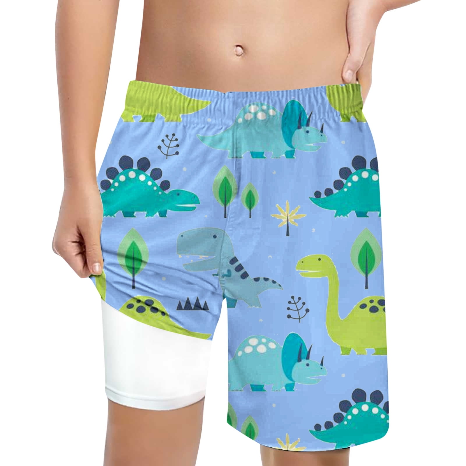shoper Boys Swim Trunks Set with Compression Liner Summer Print Quick ...