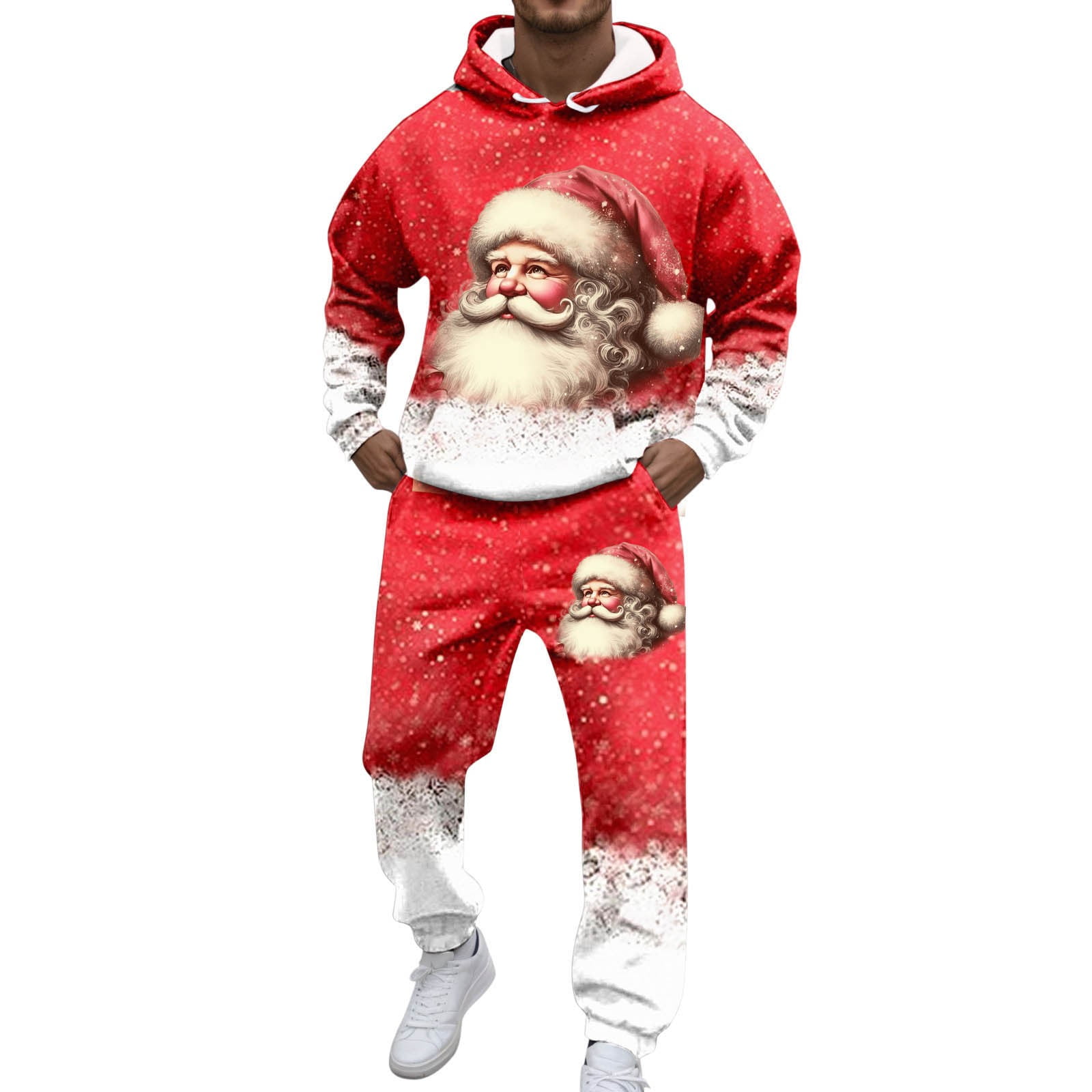 shoper Christmas Suit for Men 2 Pieces Santa Hoodies Tracksuit Novelty ...