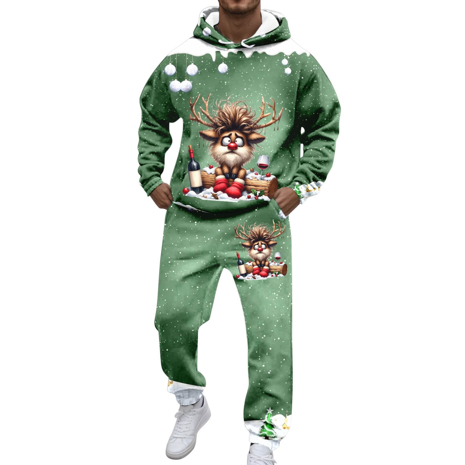 shoper Christmas Suit for Men 2 Pieces Santa Hoodies Tracksuit Novelty ...