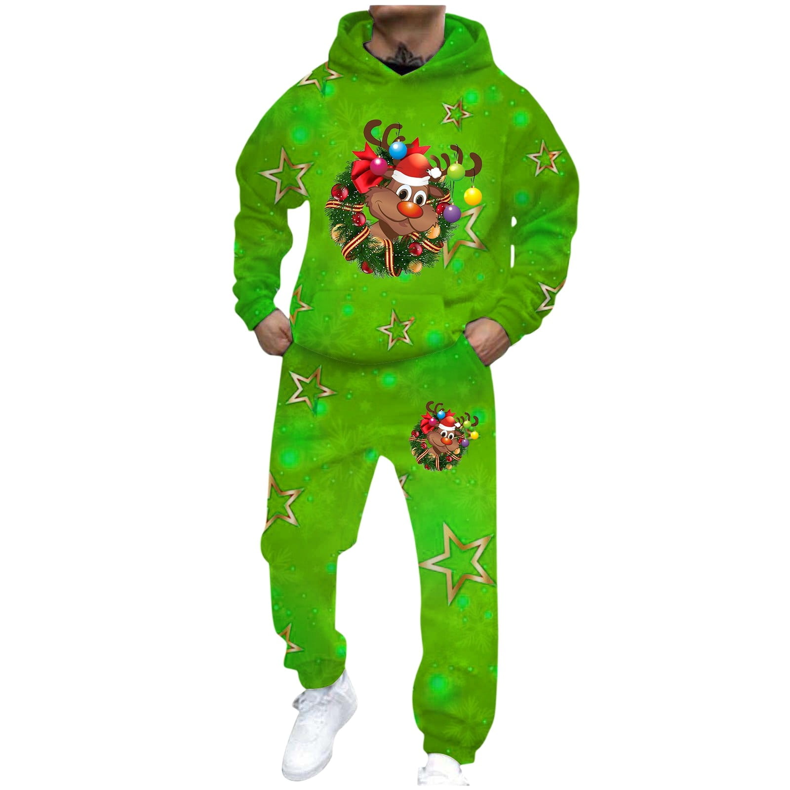 shoper Christmas Suit for Men 2 Pieces Santa Hoodies Tracksuit Novelty ...