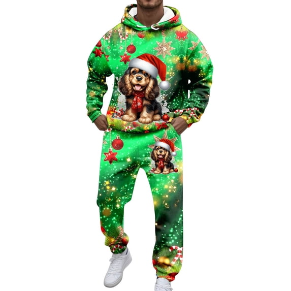 shoper Christmas Suit for Men 2 Pieces Santa Hoodies Tracksuit Novelty ...