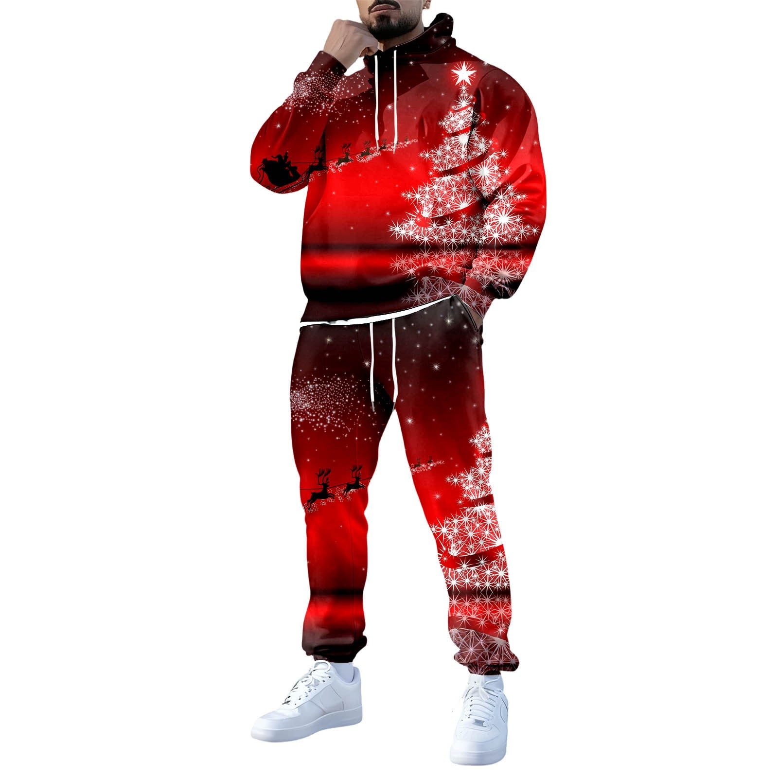 shoper Christmas Suit for Men 2 Pieces Santa Hoodies Tracksuit Novelty ...