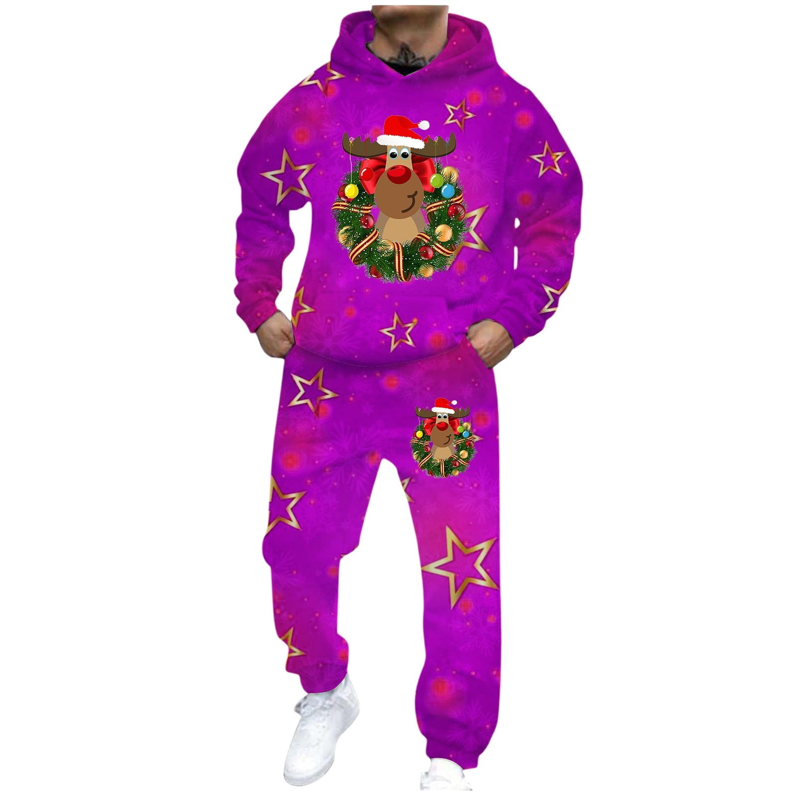 shoper Christmas Suit for Men 2 Pieces Santa Hoodies Tracksuit Novelty ...