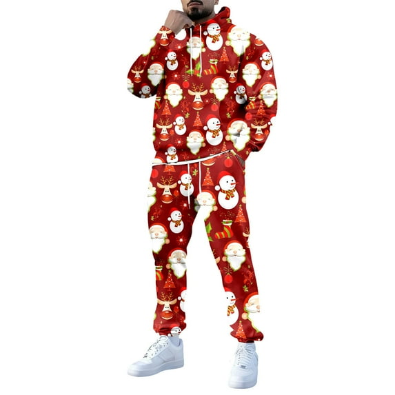 shoper Christmas Suit for Men 2 Pieces Santa Hoodies Tracksuit Novelty ...