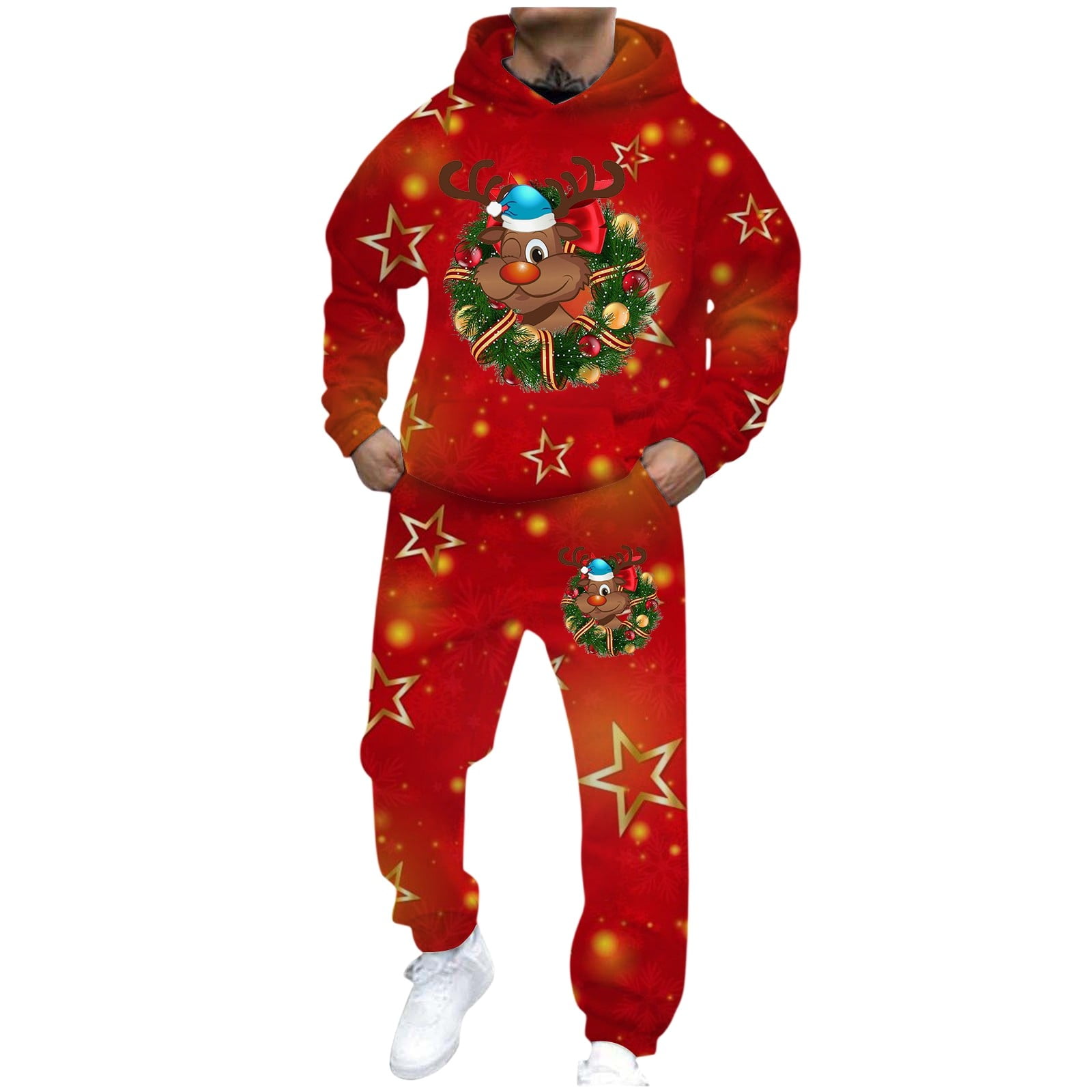 shoper Christmas Suit for Men 2 Pieces Santa Hoodies Tracksuit Novelty ...