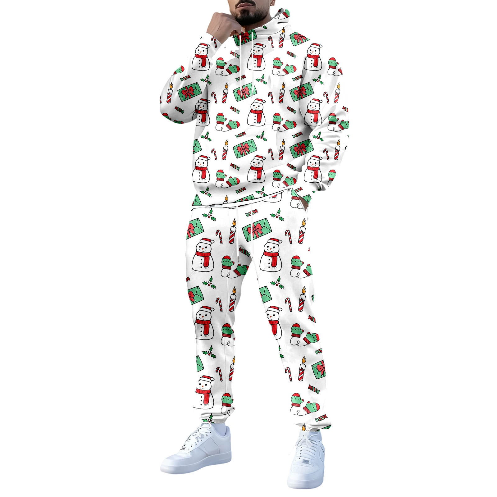 shoper Christmas Suit for Men 2 Pieces Santa Hoodies Tracksuit Novelty ...