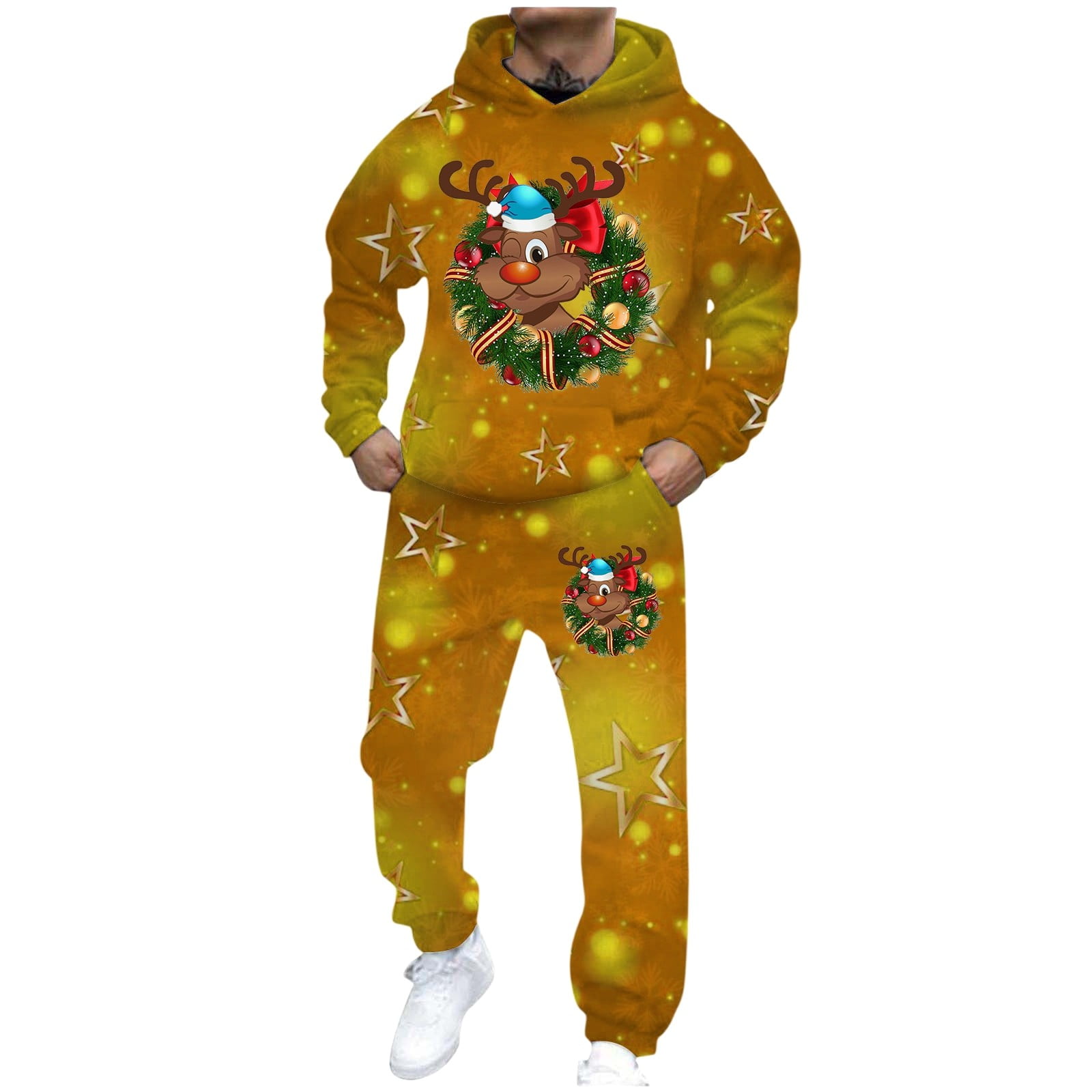 shoper Christmas Suit for Men 2 Pieces Santa Hoodies Tracksuit Novelty ...
