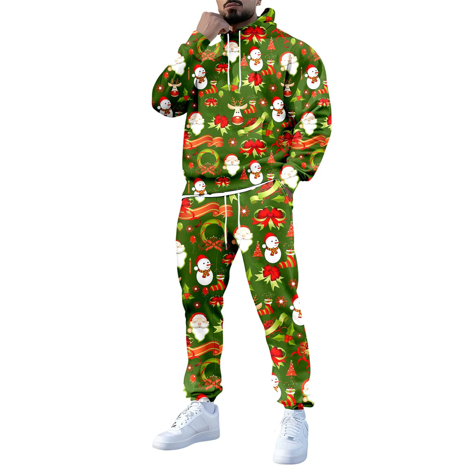 shoper Christmas Suit for Men 2 Pieces Santa Hoodies Tracksuit Novelty ...