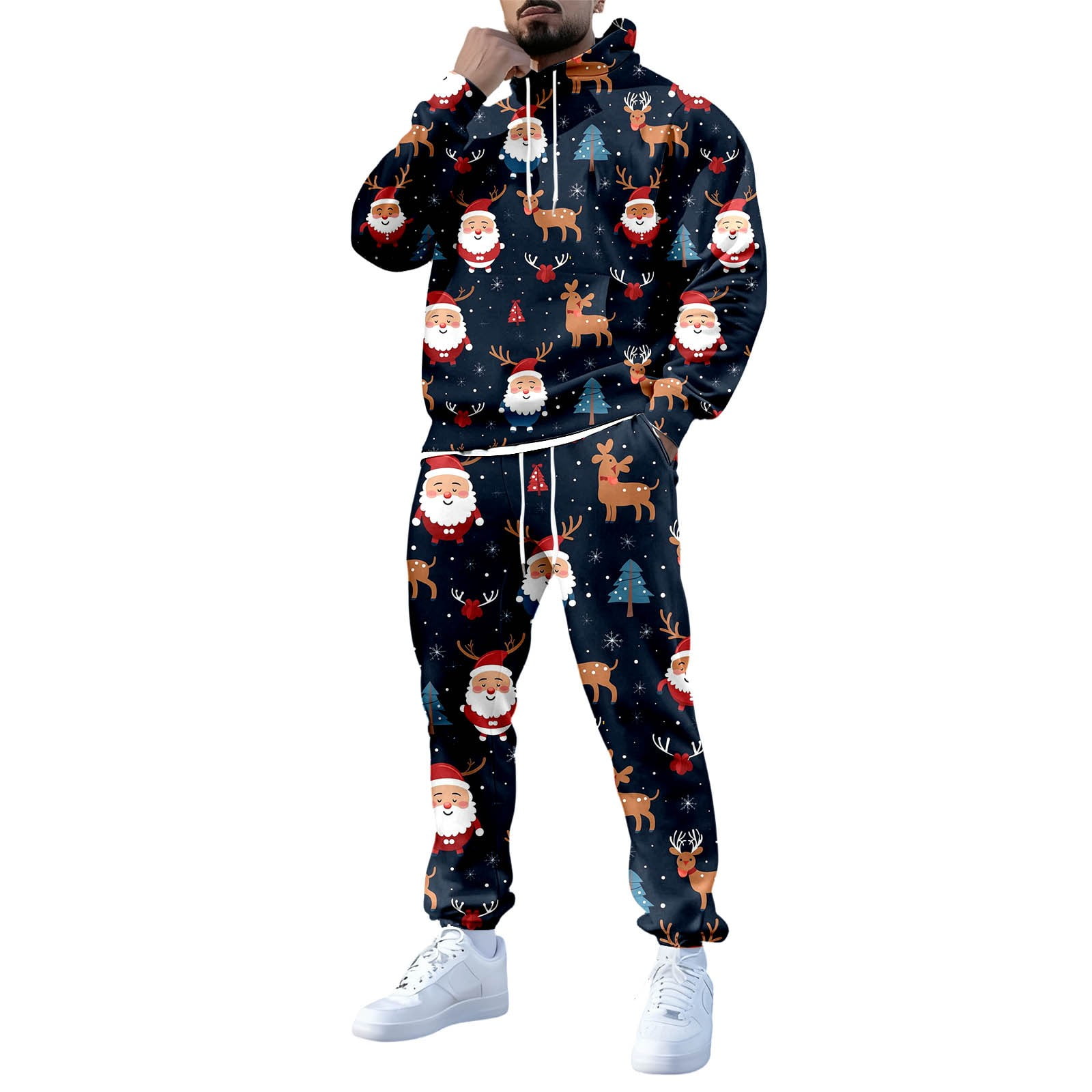 shoper Christmas Suit for Men 2 Pieces Santa Hoodies Tracksuit Novelty ...