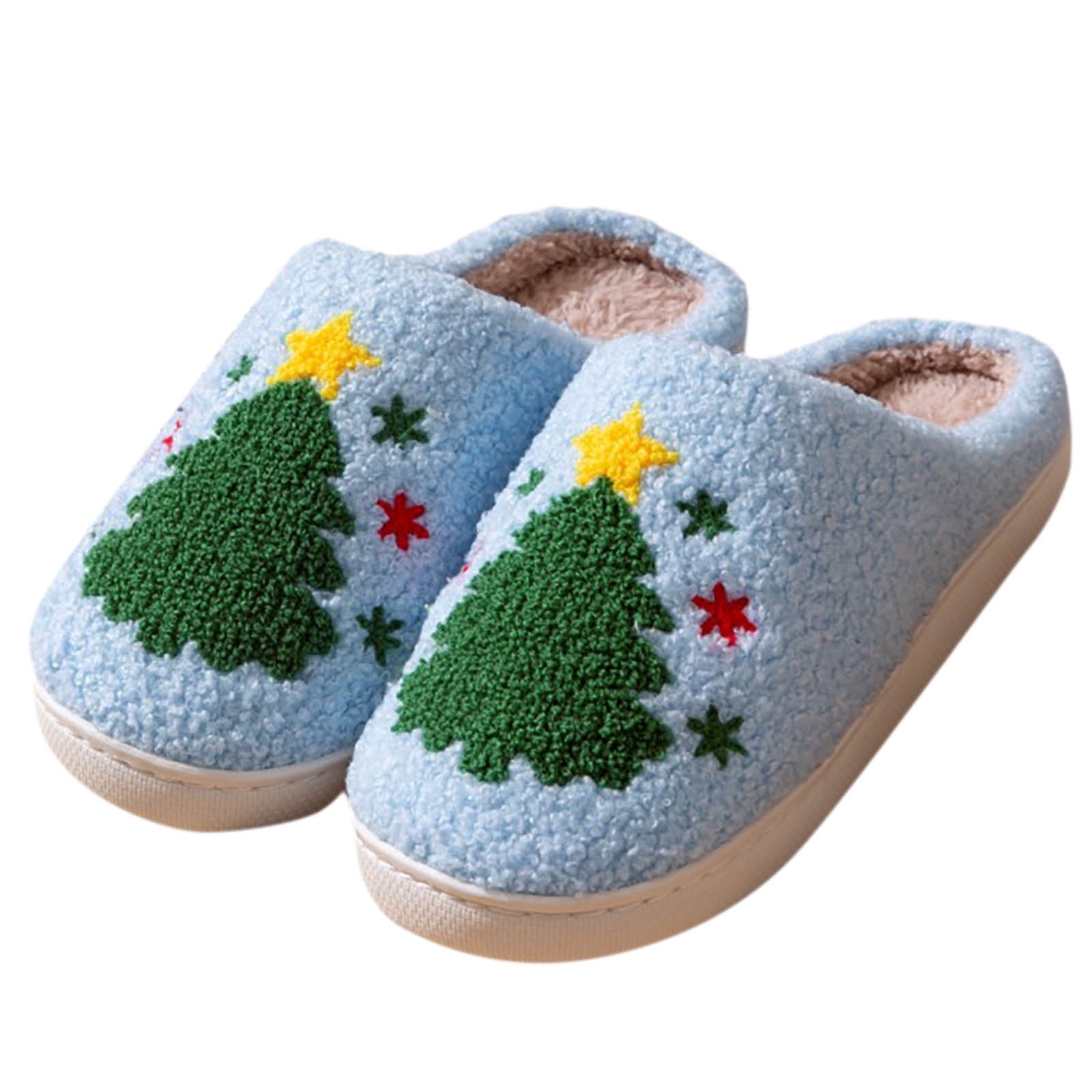 shoper Christmas Tree Slippers for Women Nonslip Cute Fuzzy Reindeer ...