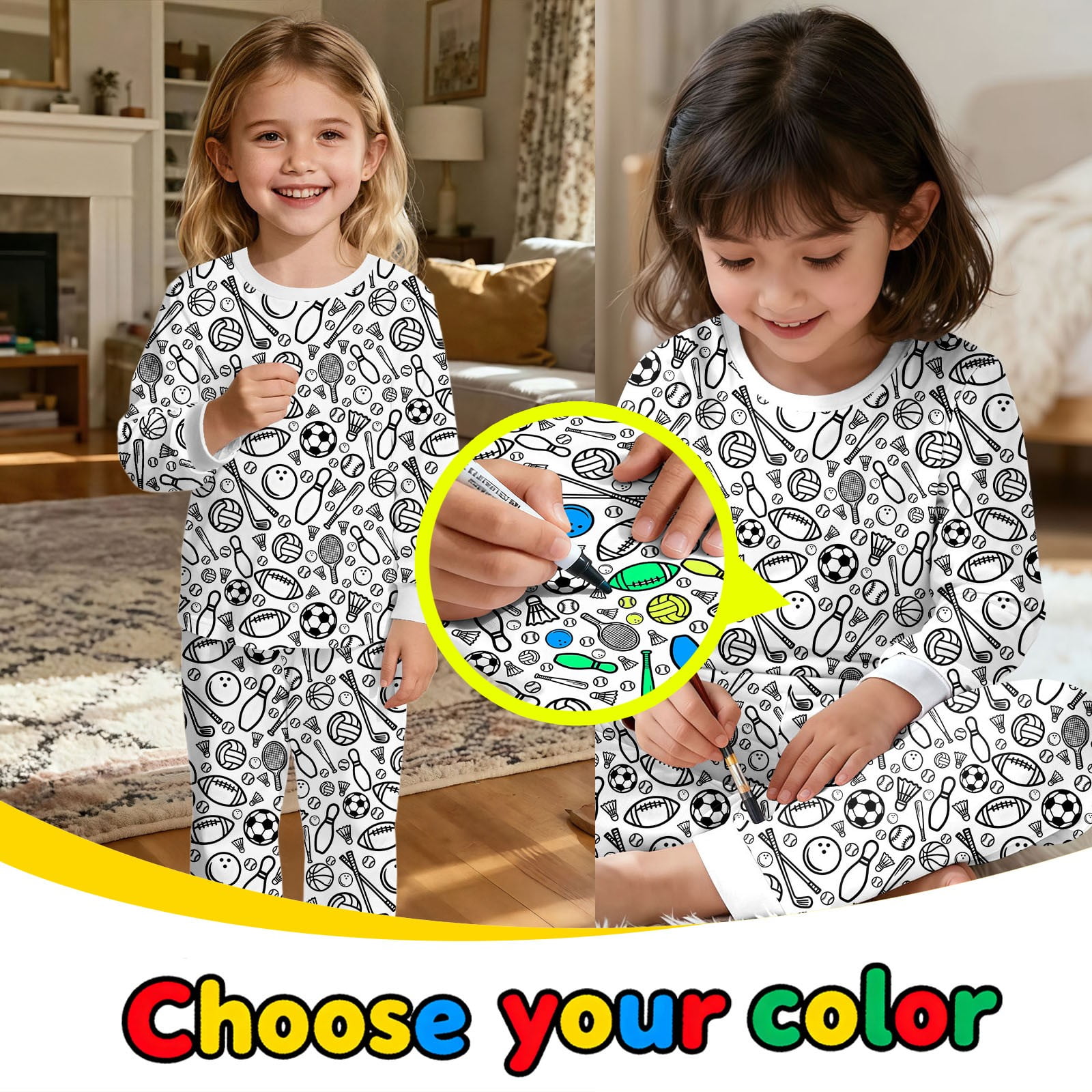 shoper Colorable Pajamas for Kids Christmas Outfits 2 Piece Boy Girl ...