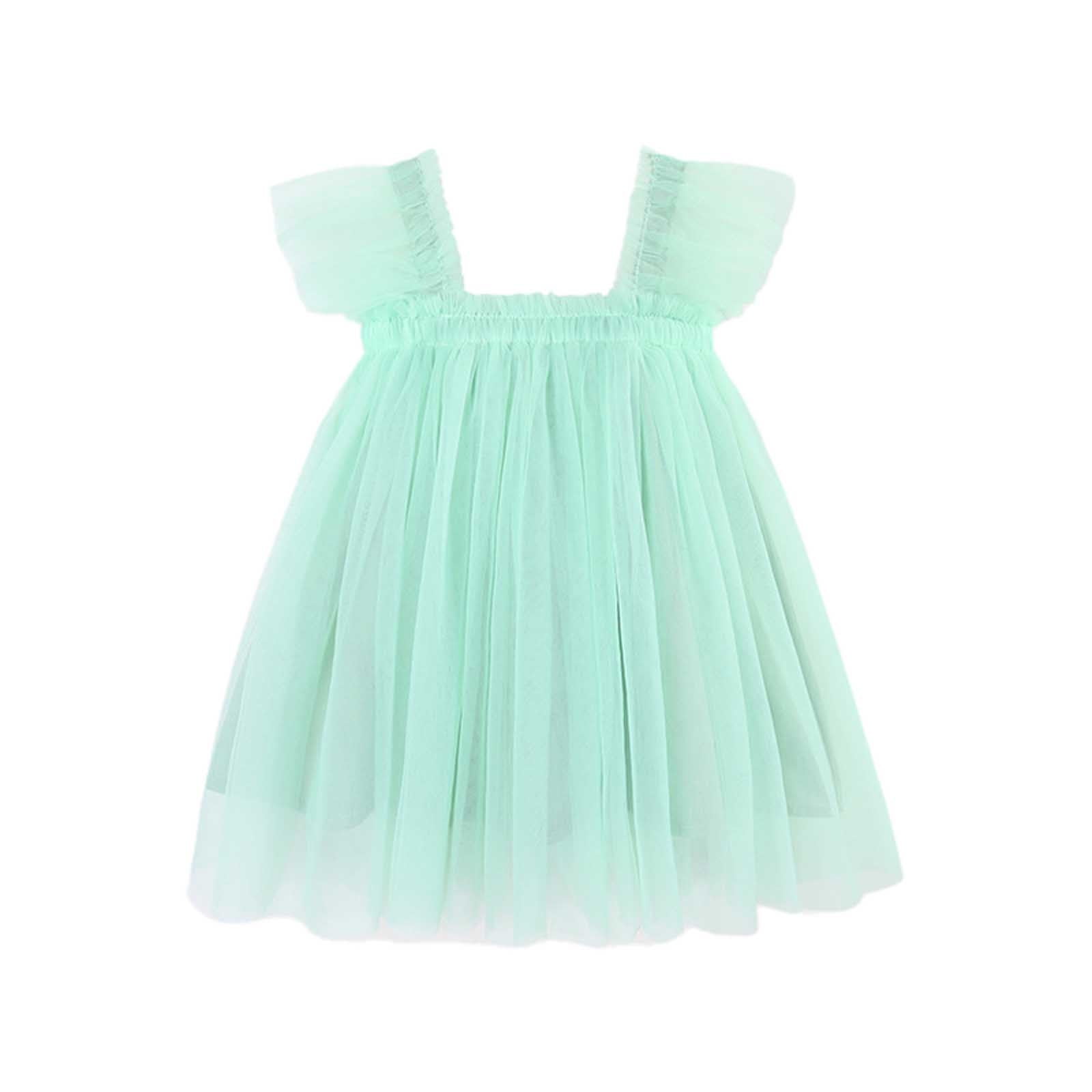 shoper Dress for Girls 4-6 Square Neck Mesh Solid Color Flutter ...