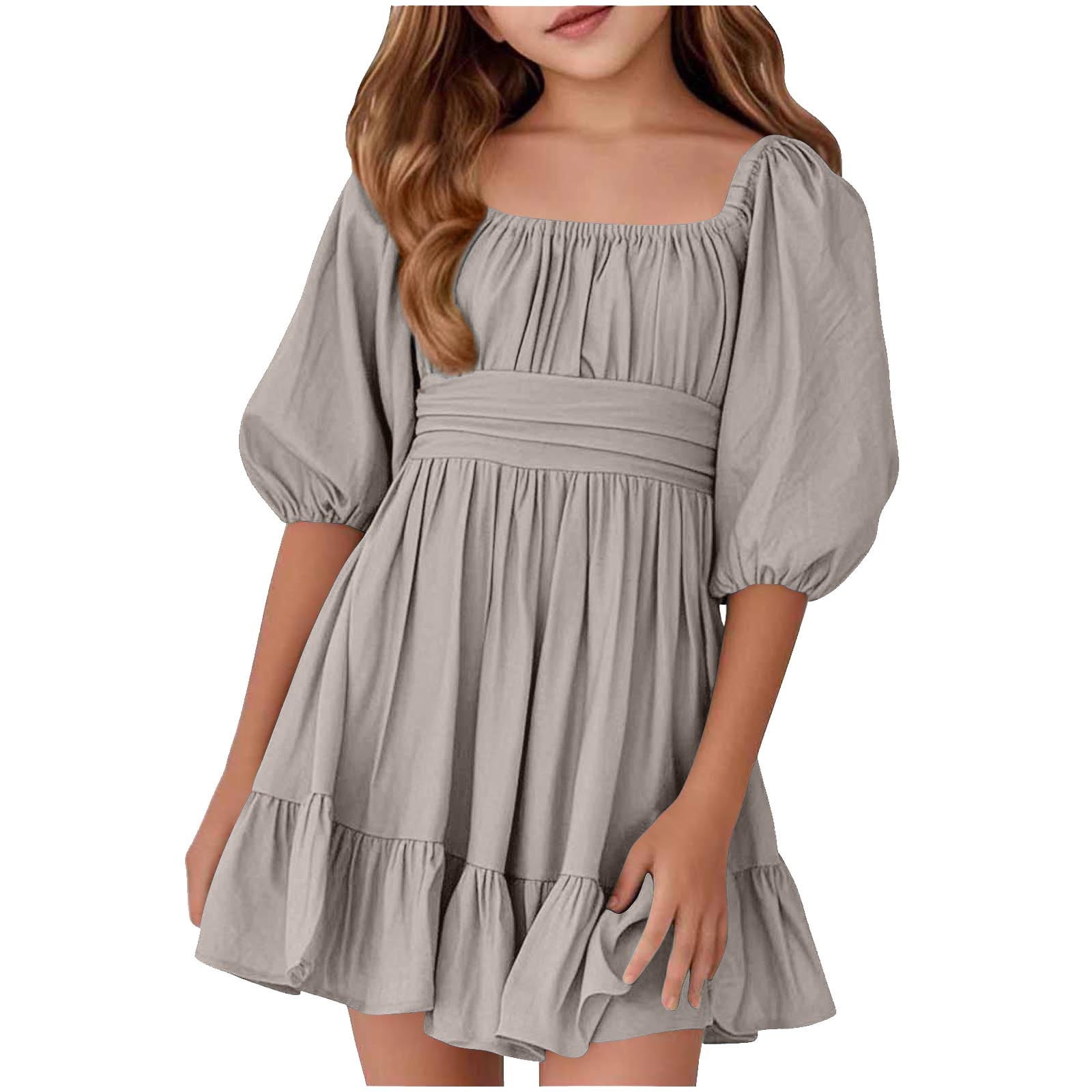 shoper Dress for Girls 5t Square Neck Short Sleeve Elegant Vacation ...