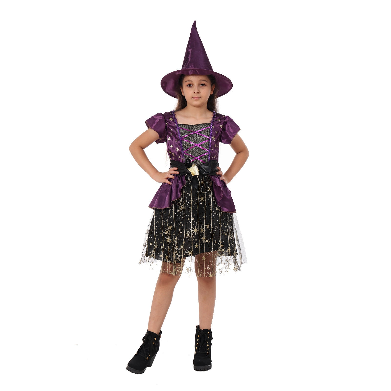 shoper Girls Halloween Witch Dress Set With Hat For Kids Party ...