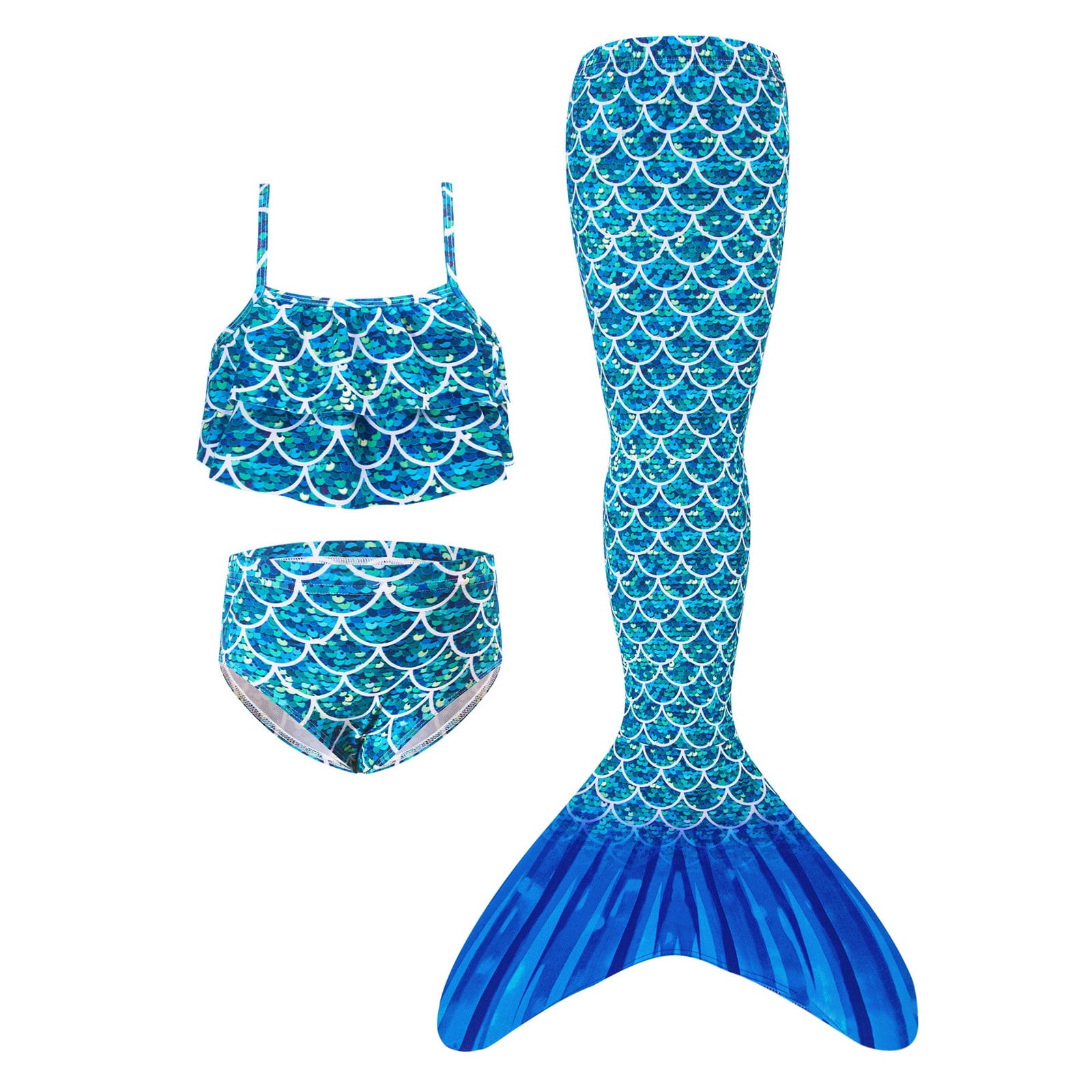 shoper Girls Bikini Three-Piece Swimsuit with Fish Tail Stretchy Girls ...