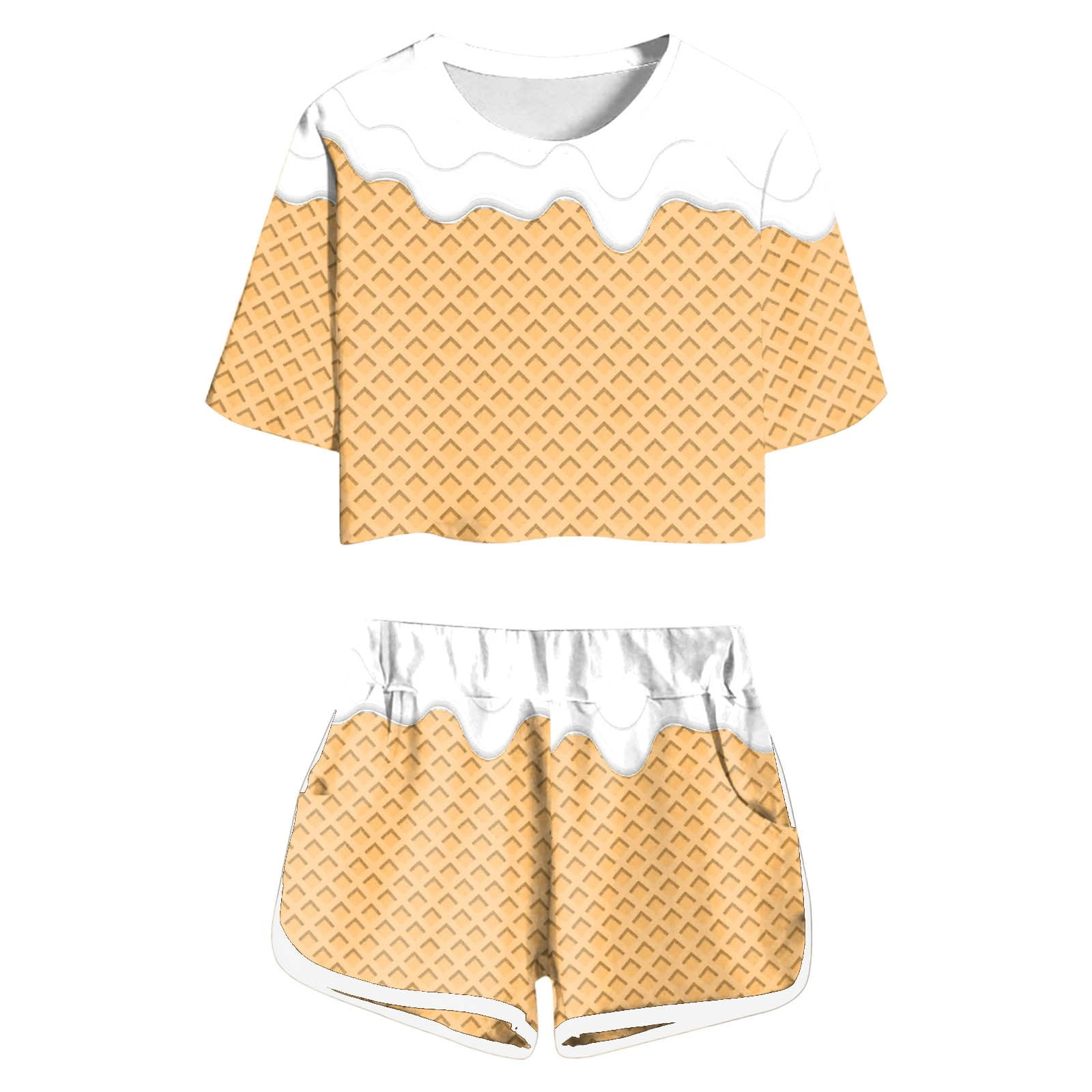 shoper Girls Outfits 5t T-Shirt and Shorts Outfit Ice Cream Crew Neck ...