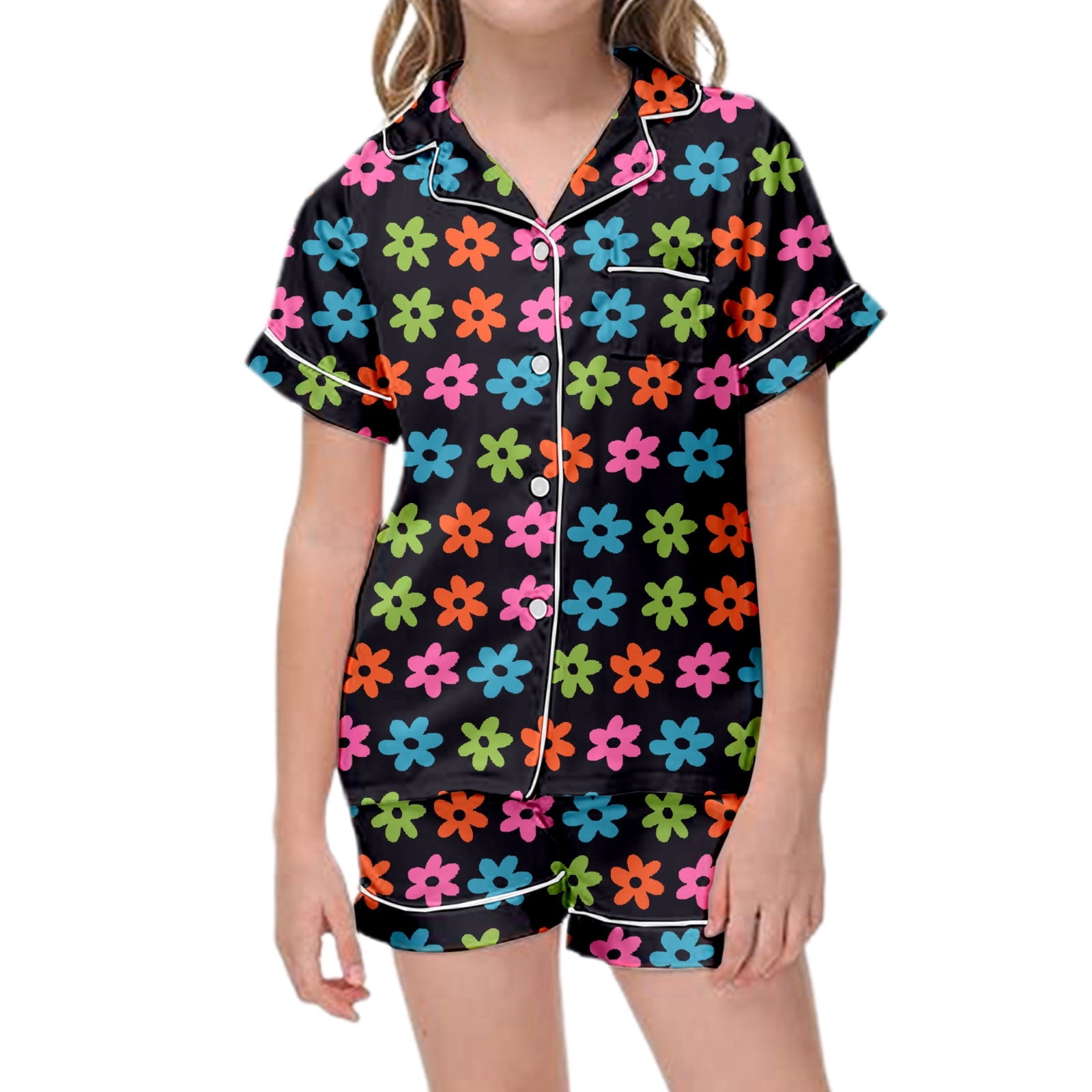 shoper Girls Pajamas Set Button-Down Top with Shorts 2 Piece Soft ...