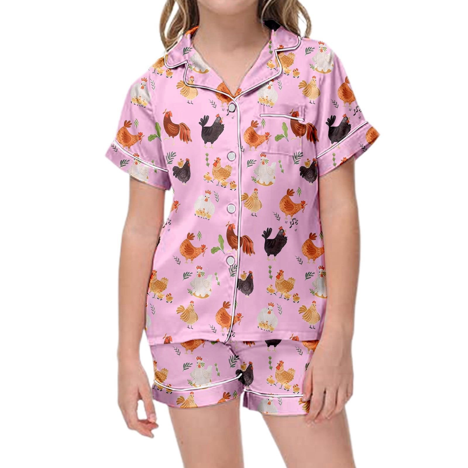 shoper Girls Pajamas Set Button-Down Top with Shorts 2 Piece Soft ...