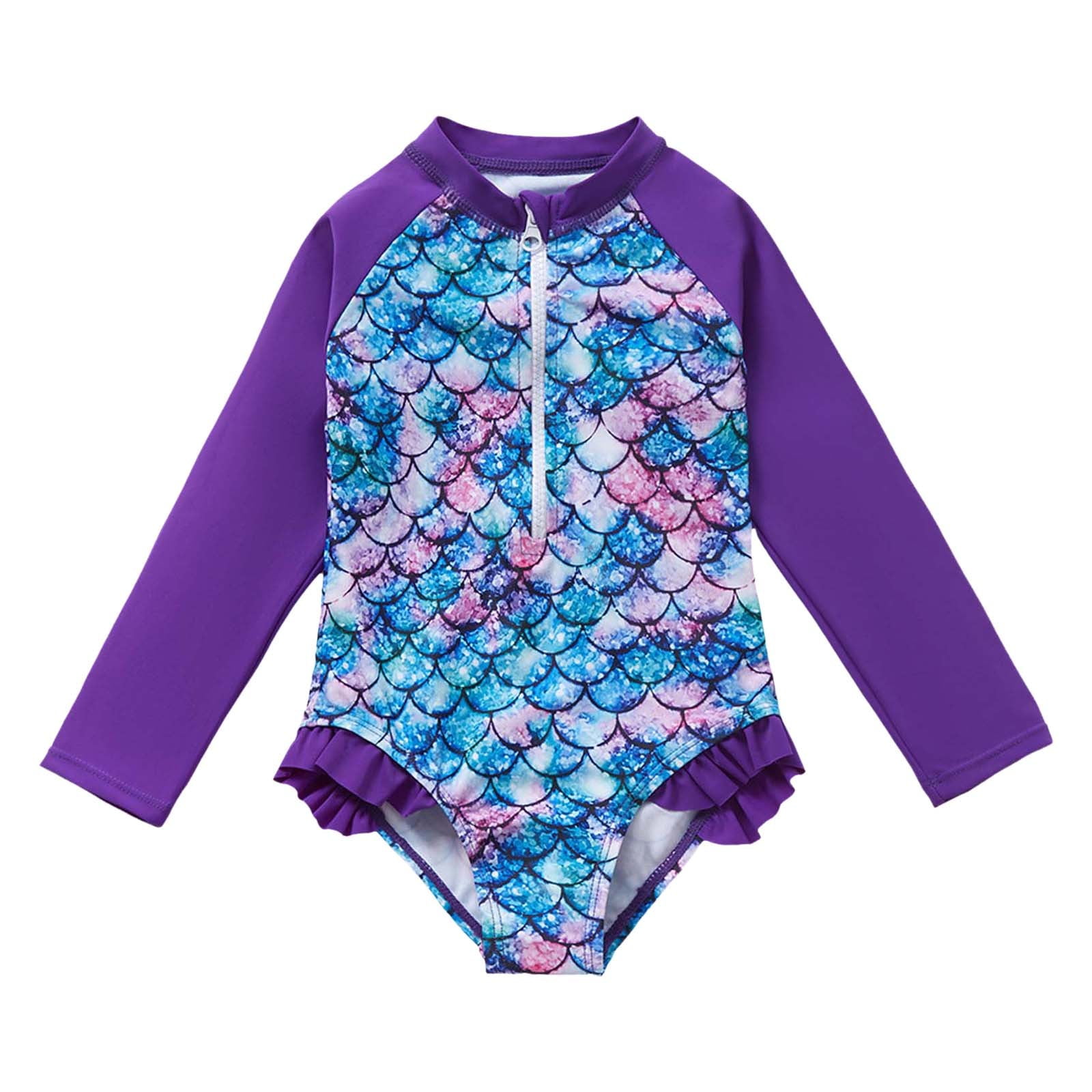 shoper Girls Size 8 Swimsuit Durability Fish Scales Printed Long Sleeve ...