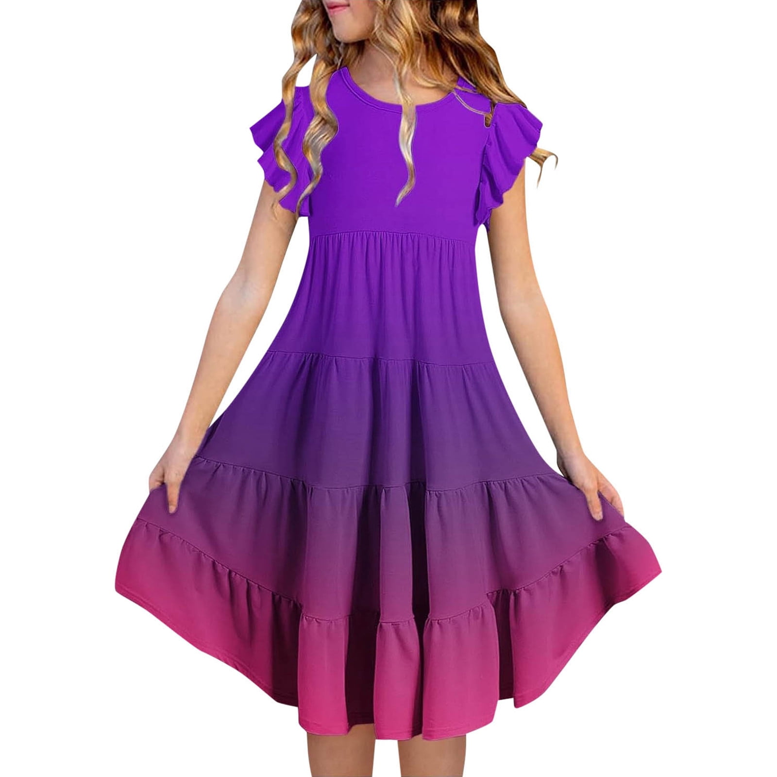 shoper Girls Spring Dresses Flutter Sleeve Color Gradient Stylish ...