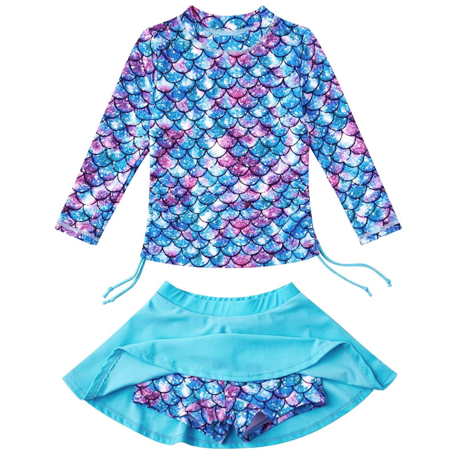 shoper Girls Swimsuit Size 7 Stylish Design Print Long Sleeve 2 Piece ...