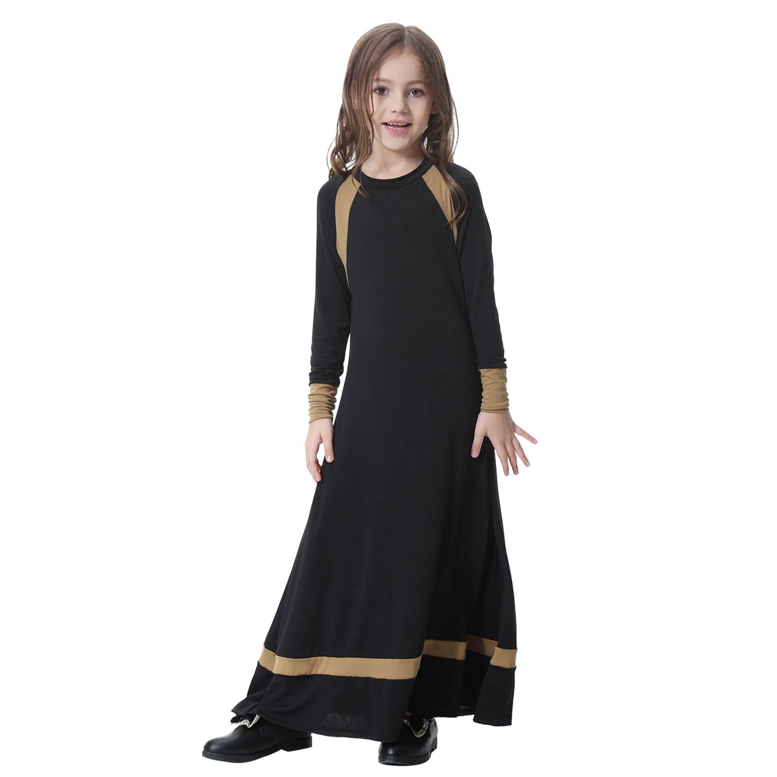 shoper Kids Girls Dress Long Sleeves Soft Full Length Robe Burka Arab ...