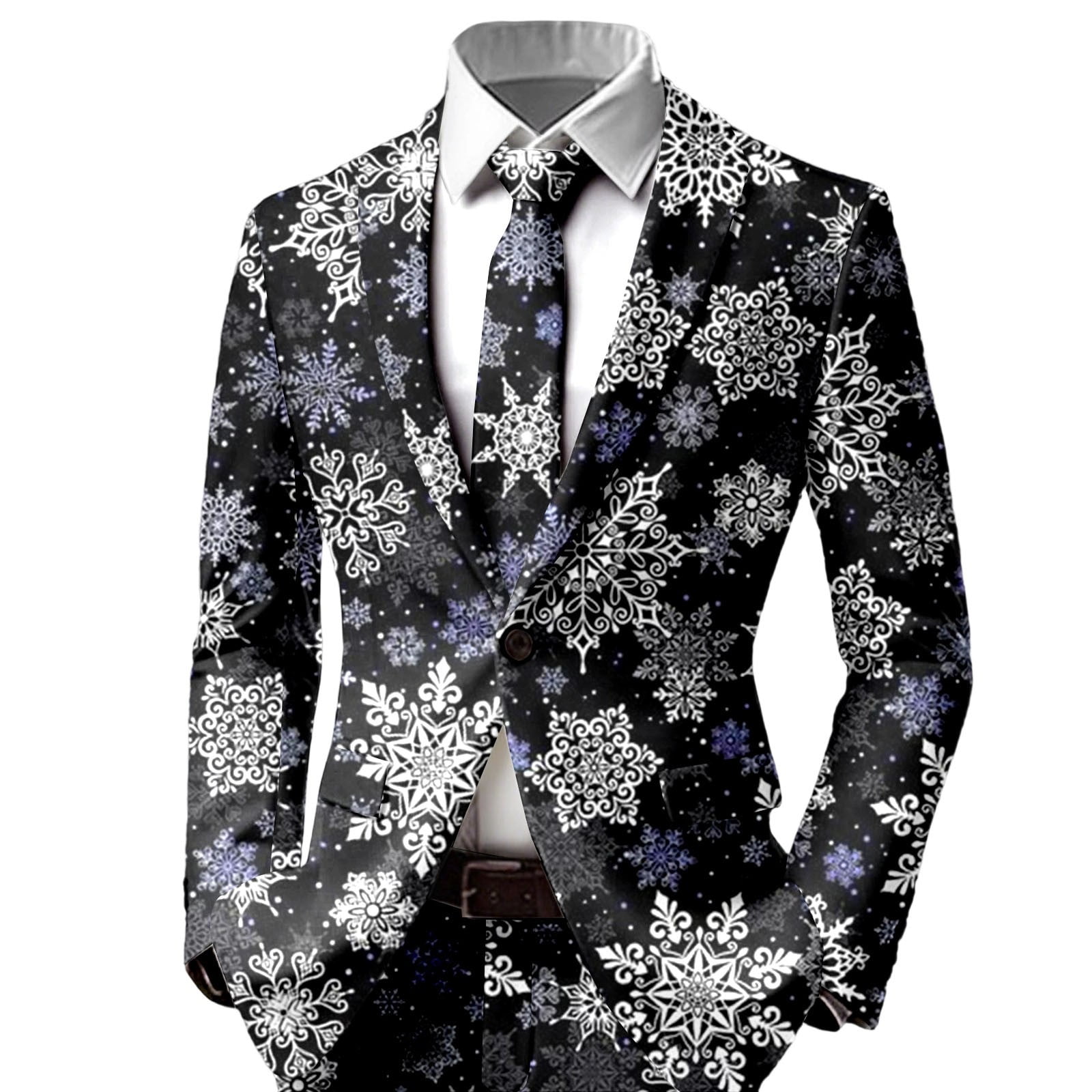 shoper Men's Christmas Party Blazer Ugly X-Mas Snowflake Print Sequins ...