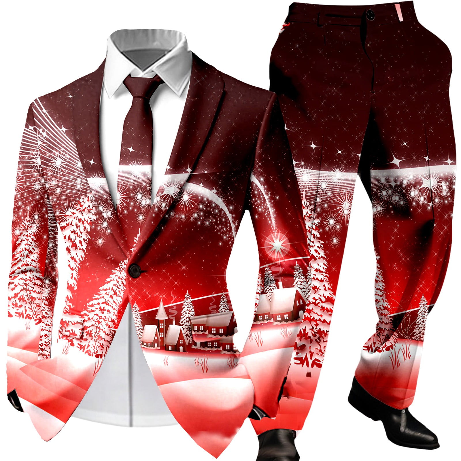 shoper Men's Christmas Party Suit Set 2 Piece Snowflake Print Funny ...