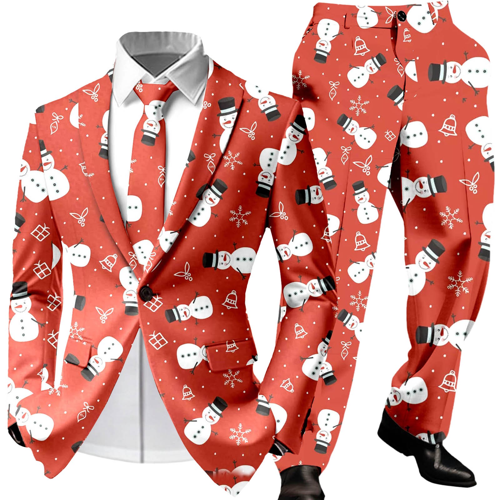 shoper Men's Christmas Party Suit Set 2 Piece Snowflake Print Funny ...