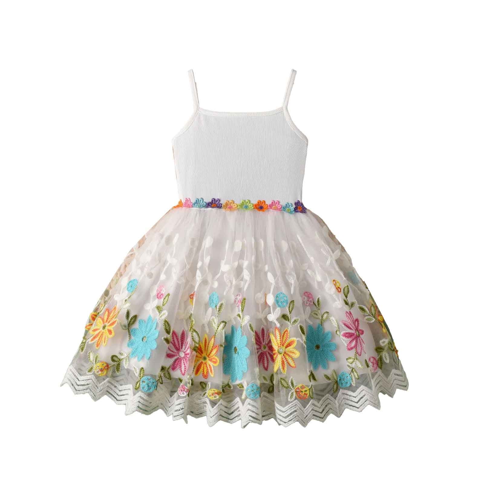shoper Spring Dresses for Girls 7-8 Floral Embroidered Spaghetti Mesh ...