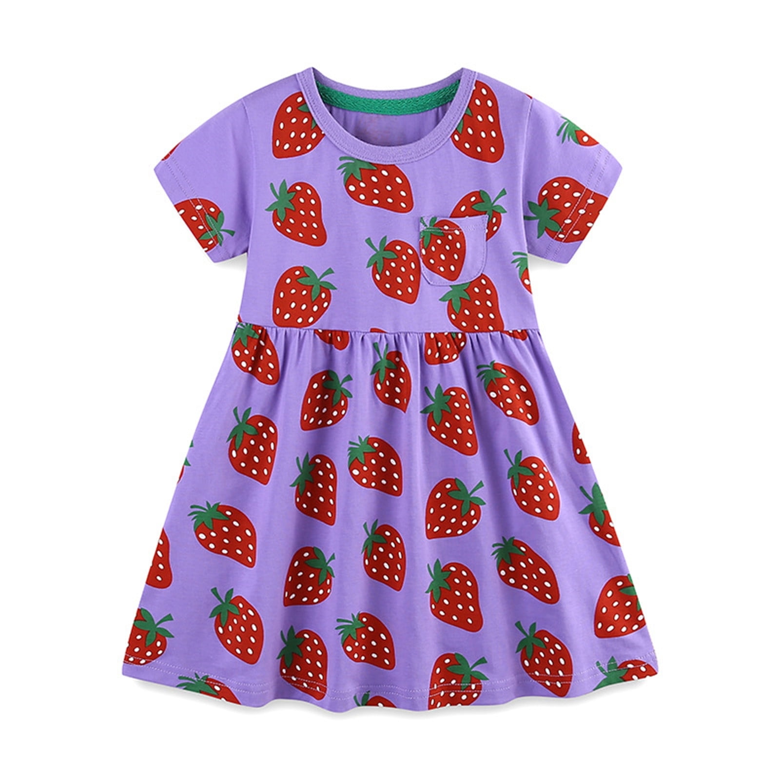 shoper Toddler Girl Dress Crew Neck Strawberry Print Short Sleeve A ...