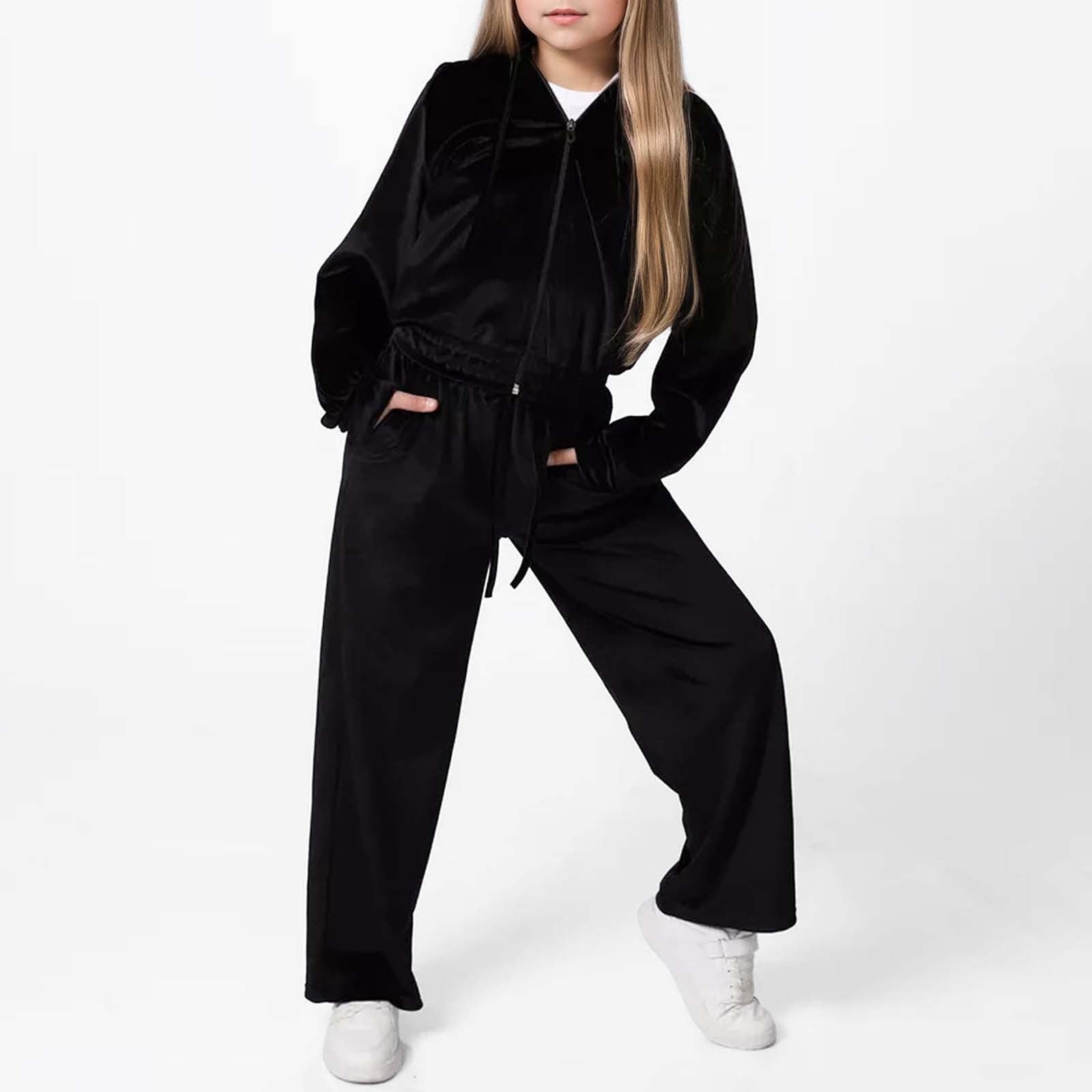 shoper Velour Tracksuit for Girls, Casual Velvet Lounge Sets 2 Piece ...