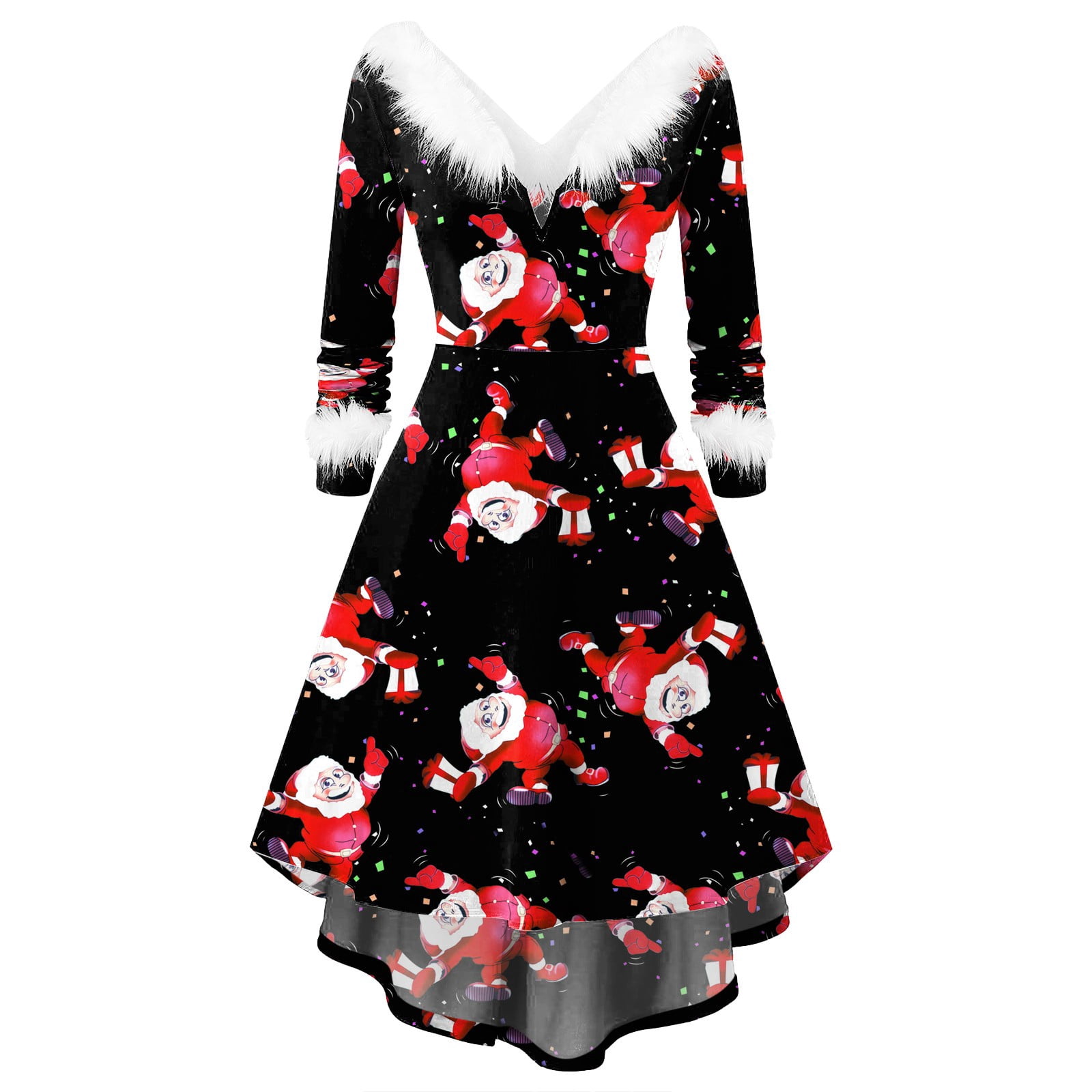 shoper Womens Christmas Dress Vintage 1950s Dresses Plush Collar Long ...