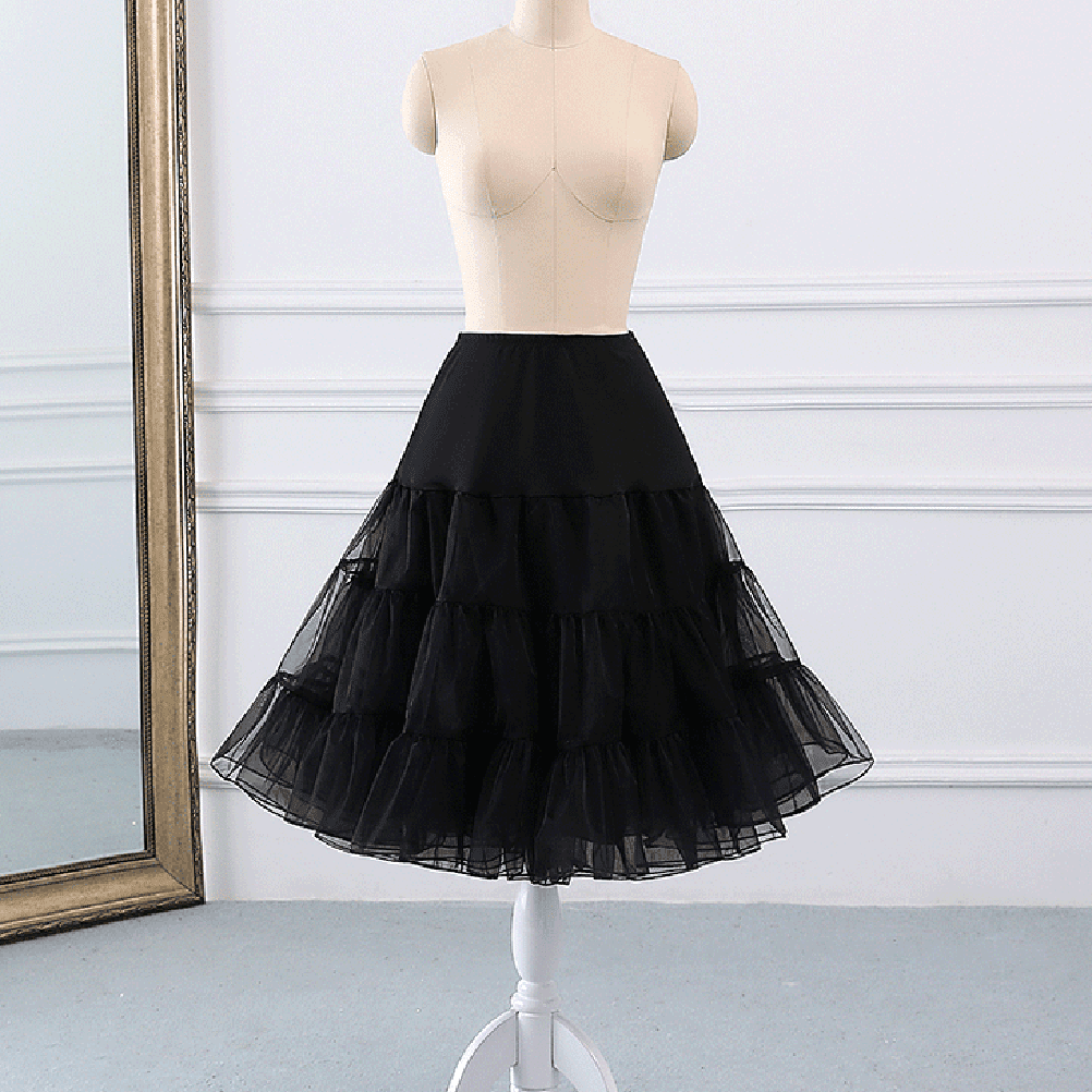 short Hoopless skirt Black Women Hoopless Petticoat Retro Underskirt ...