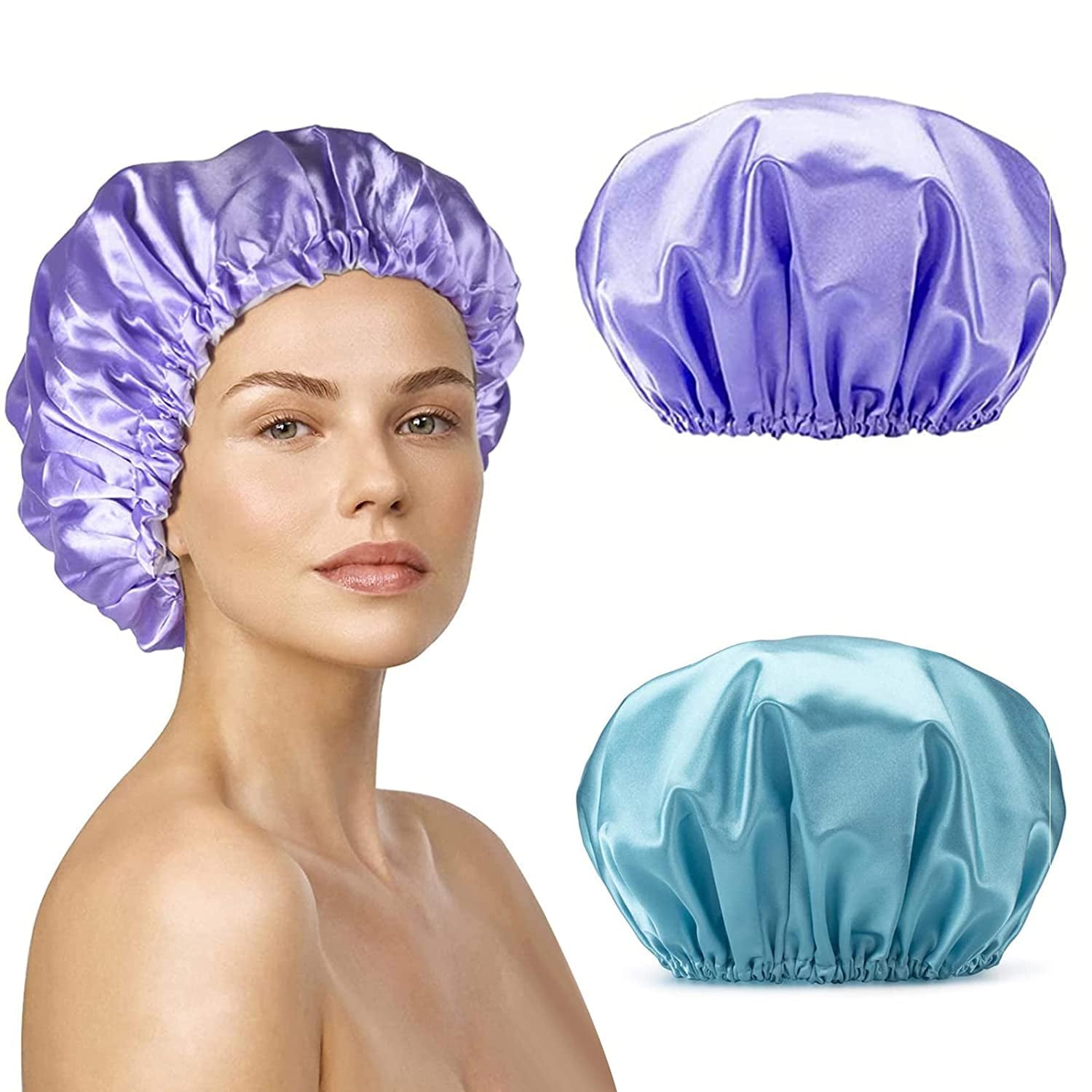 Dockapa Reusable Waterproof Extra Large Shower Caps for Women, 2 Pack ...