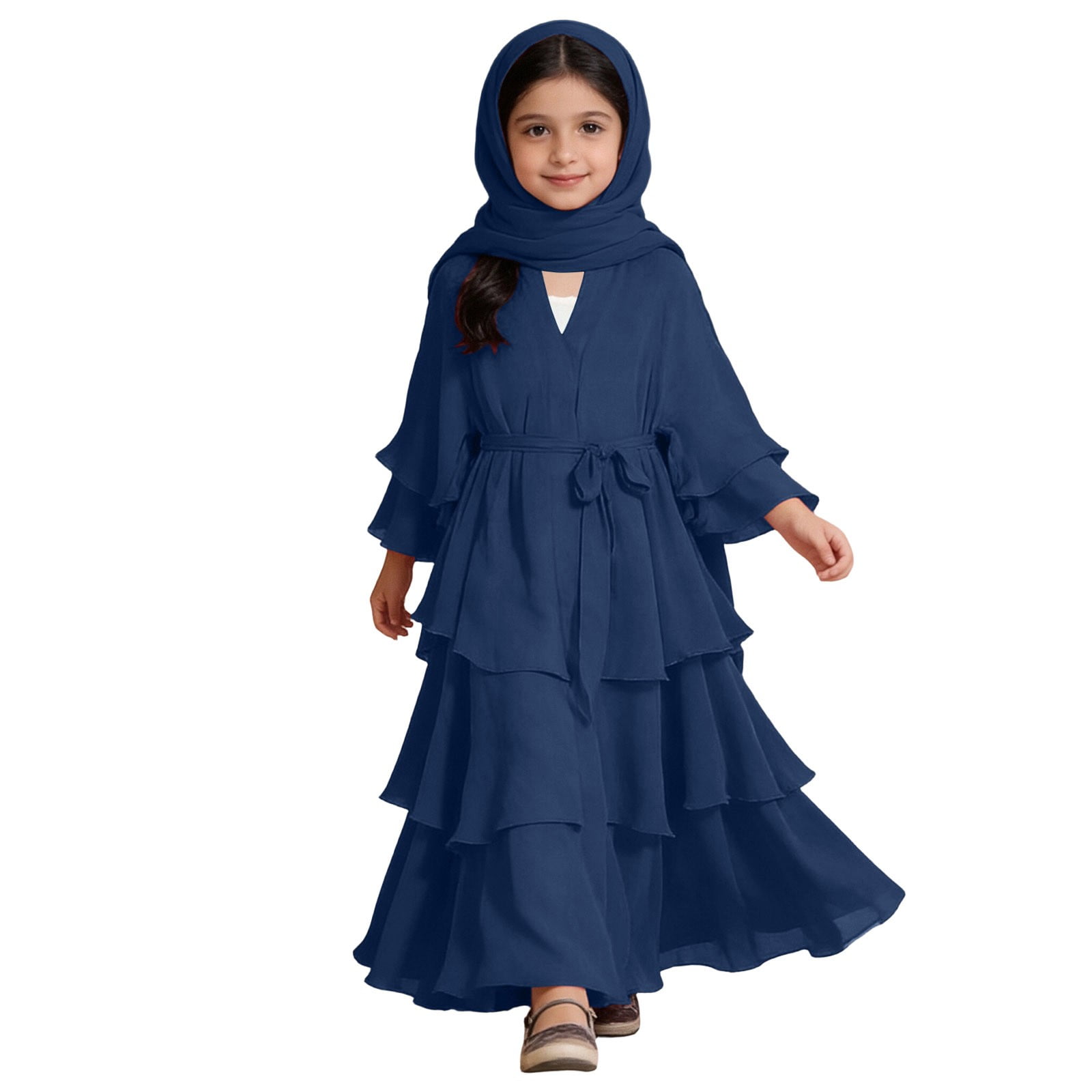 shqvo Abayas Dress for Girls Muslim Dress with Hijab and Belt Layered ...