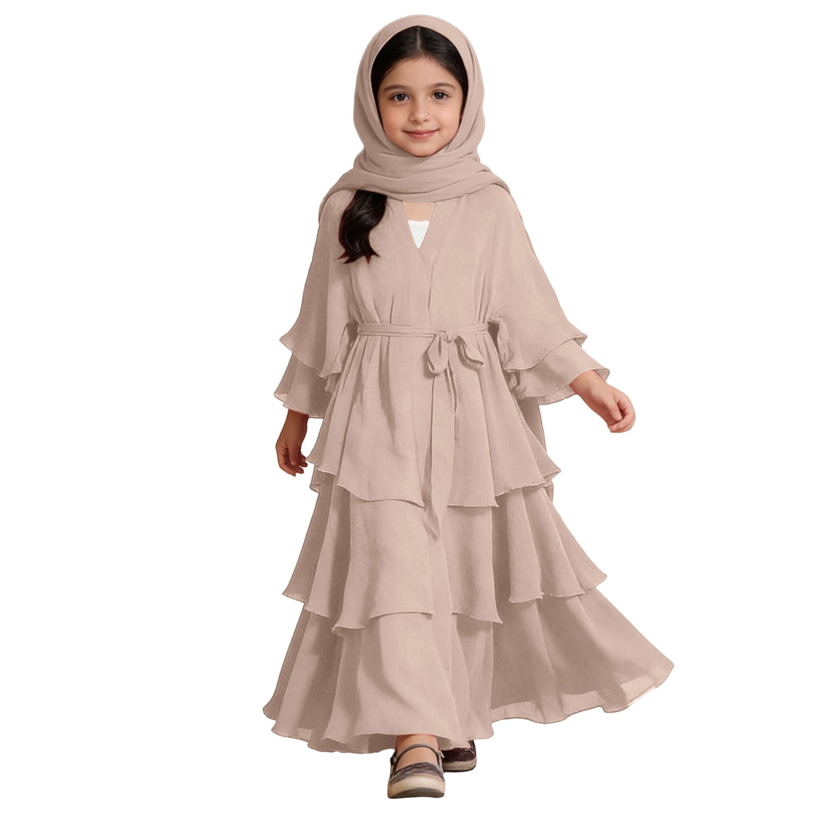 shqvo Abayas Dress for Girls Muslim Dress with Hijab and Belt Layered ...