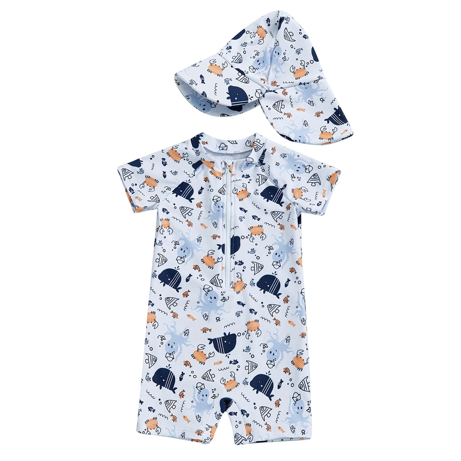 shqvo Baby Boys Swimsuit Onepiece Striped Print Quarter Zipper Swimwear ...