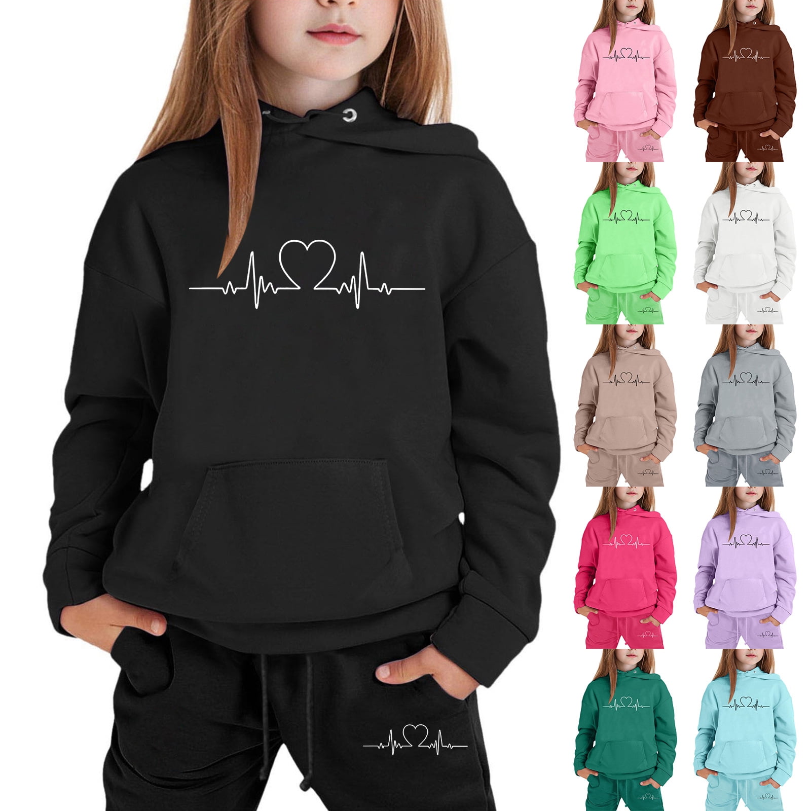 shqvo Big Girls Boys 2 Piece Outfit Heart/Letter/Bow Print Pullover ...