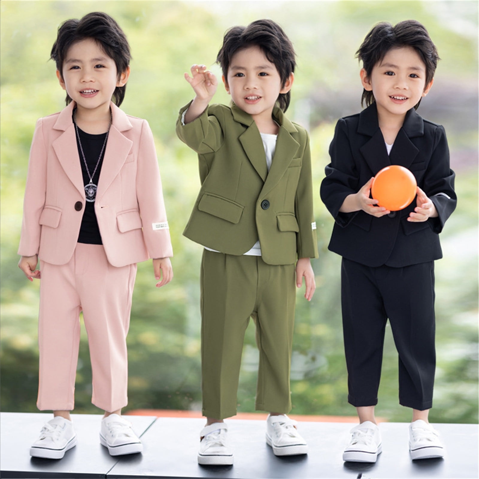 shqvo Boys Suit Set with Matching Necklace 3 Piece Outfit Formal Suit ...