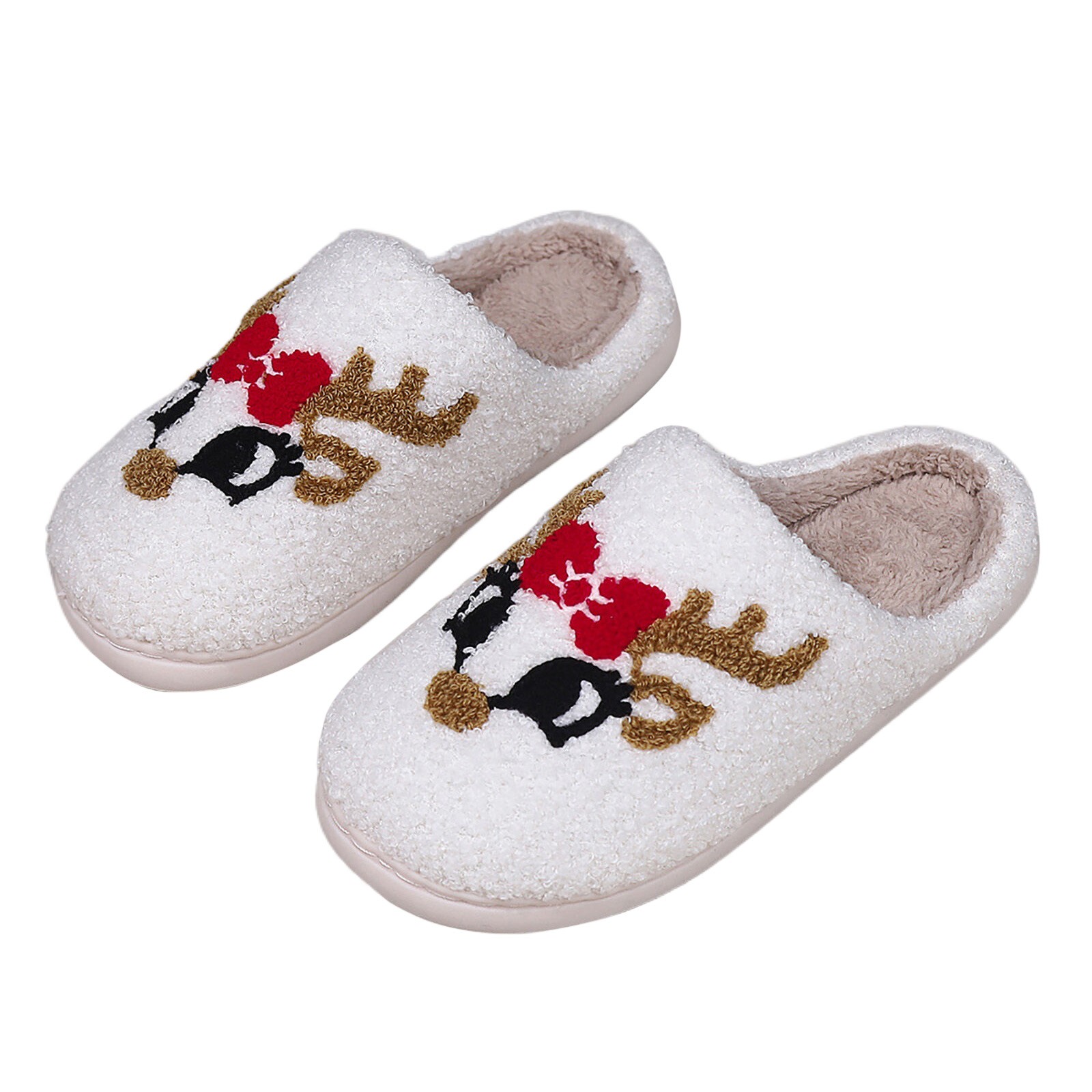 shqvo Christmas Slippers for Women Green Non-Slip Plush Santa Reindeer ...